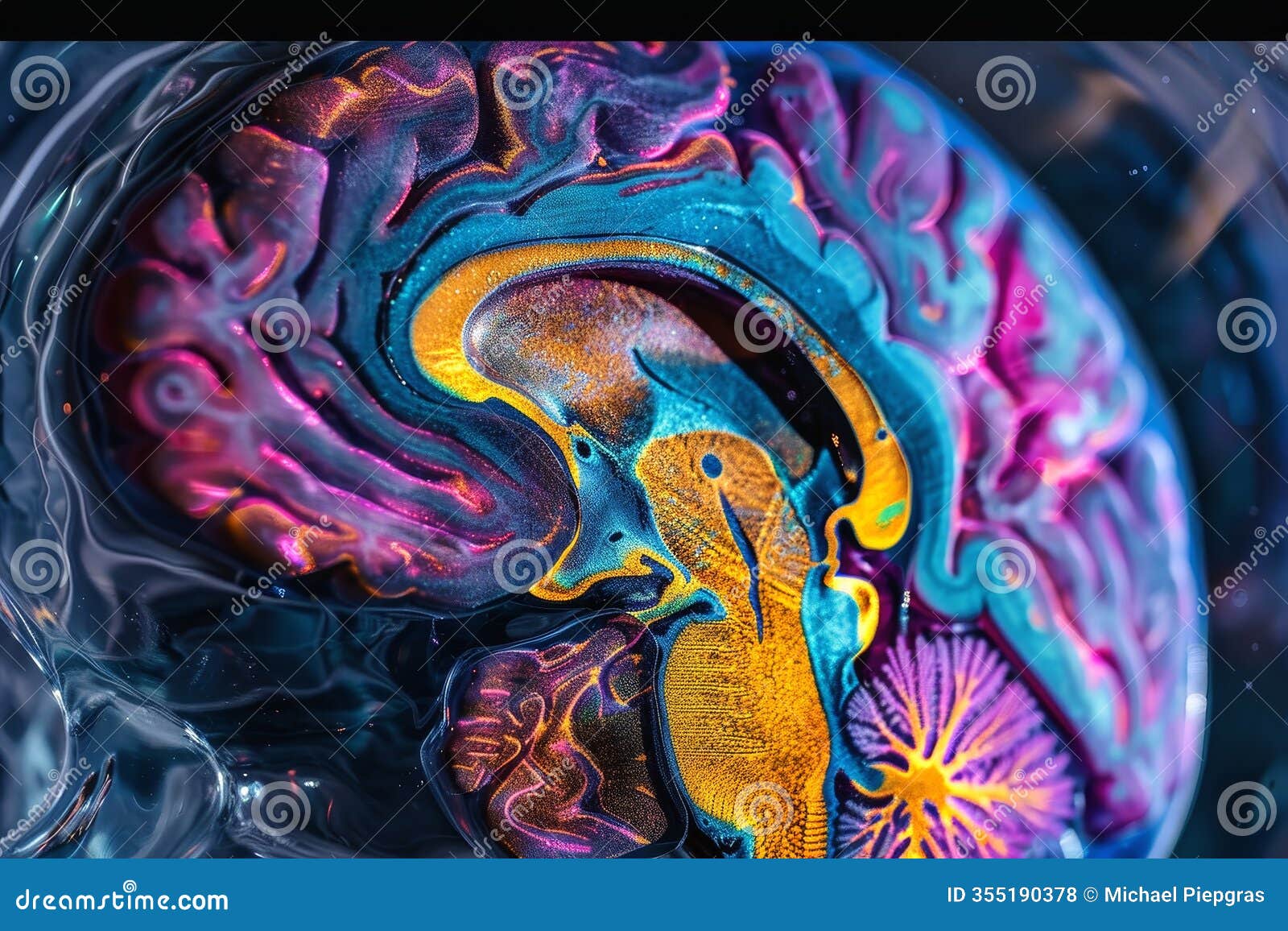 An MRI Scan of a Human Brain with Different Colored Regions Stock ...