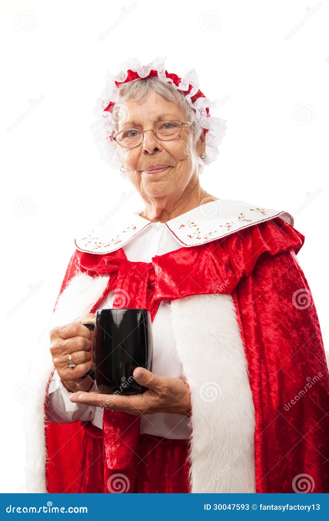 Mrs. Clause holding a cup stock image. Image of composition - 30047593