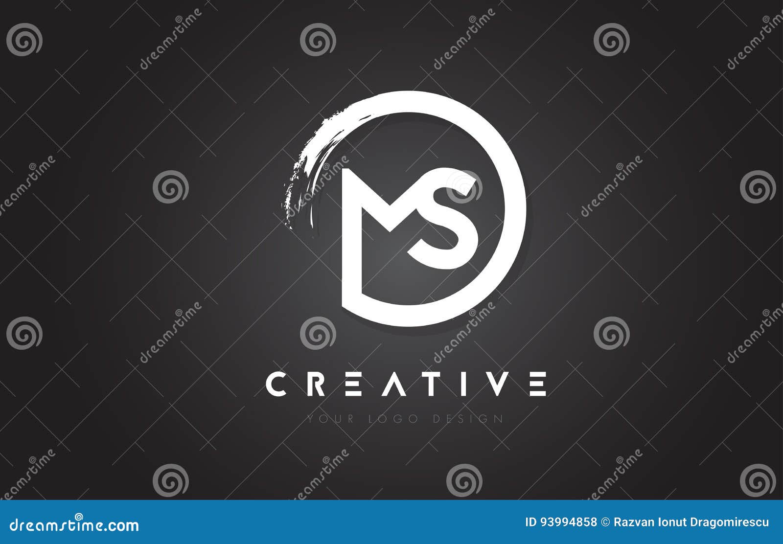 MS Circular Letter Logo with Circle Brush Design and Black Background ...