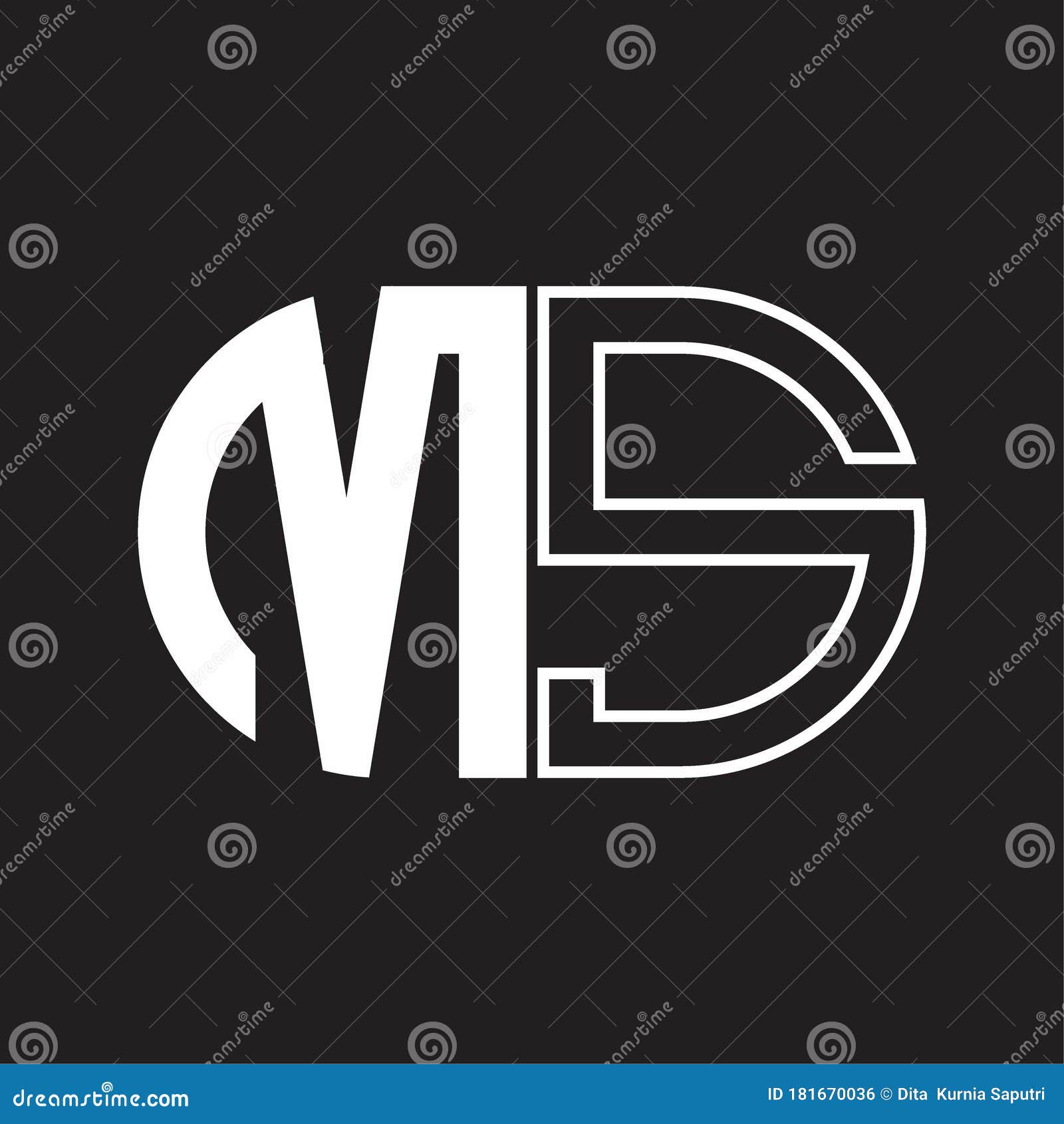MS Letter Logo Monogram with Oval Shape Negative Space Design Template ...