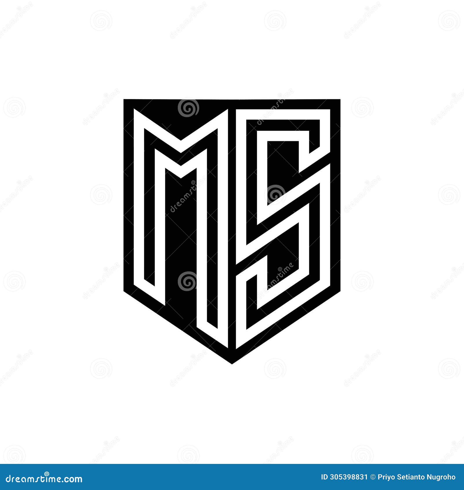 MS Logo Monogram Shield Geometric White Line Inside Black Shield Color ...