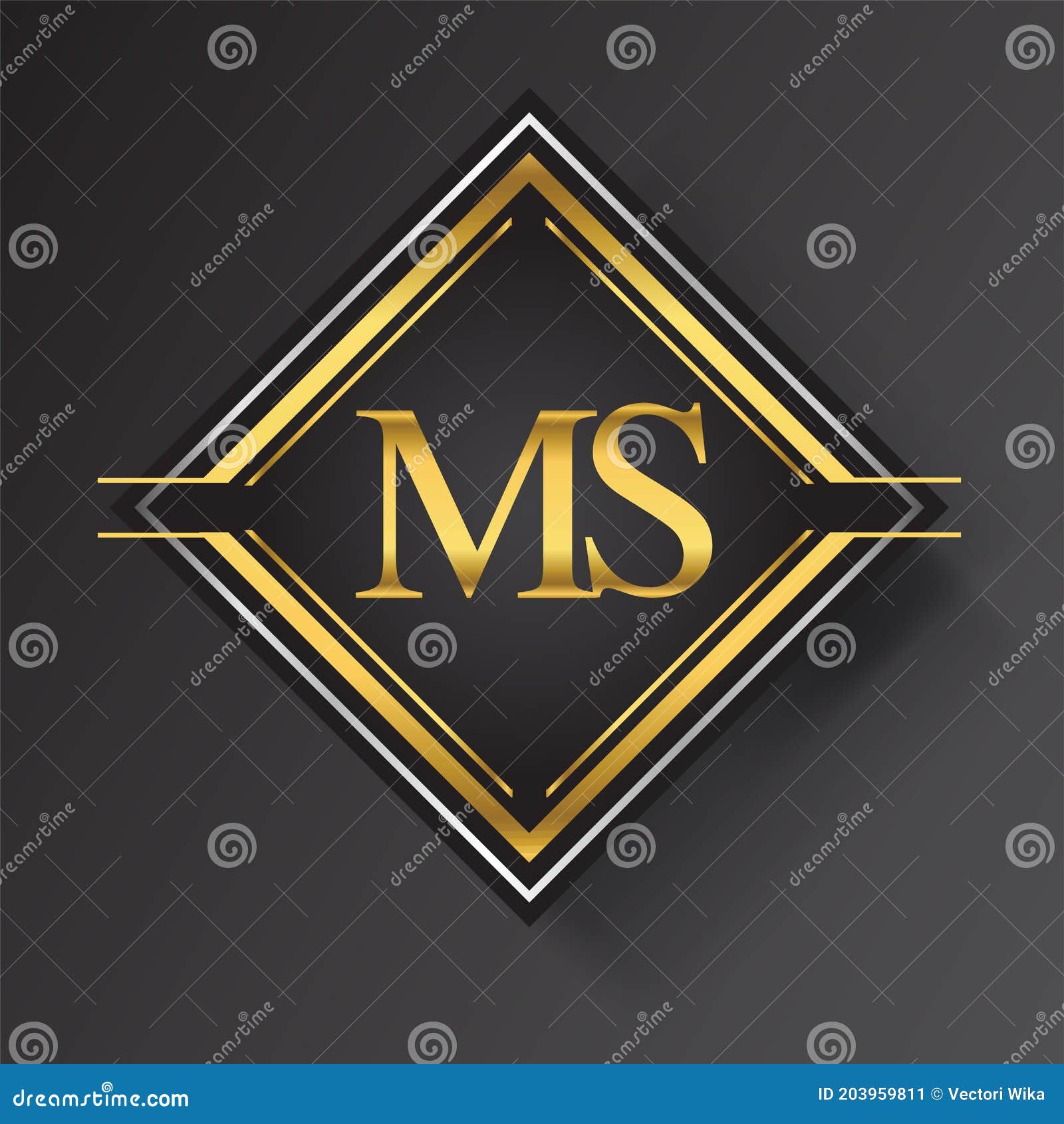 MS Letter Logo in a Square Shape Gold and Silver Colored Geometric ...