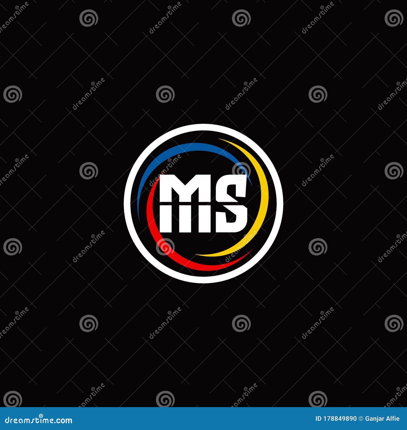 MS Monogram Logo Isolated on Circle Shape with 3 Slash Colors Rounded ...