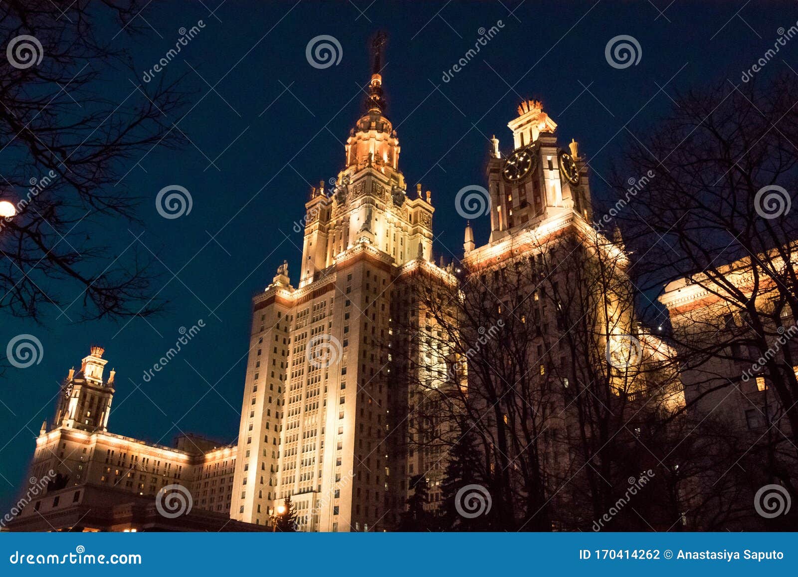 MSU at night stock photo. Image of belarus, lights, calmness - 170414262