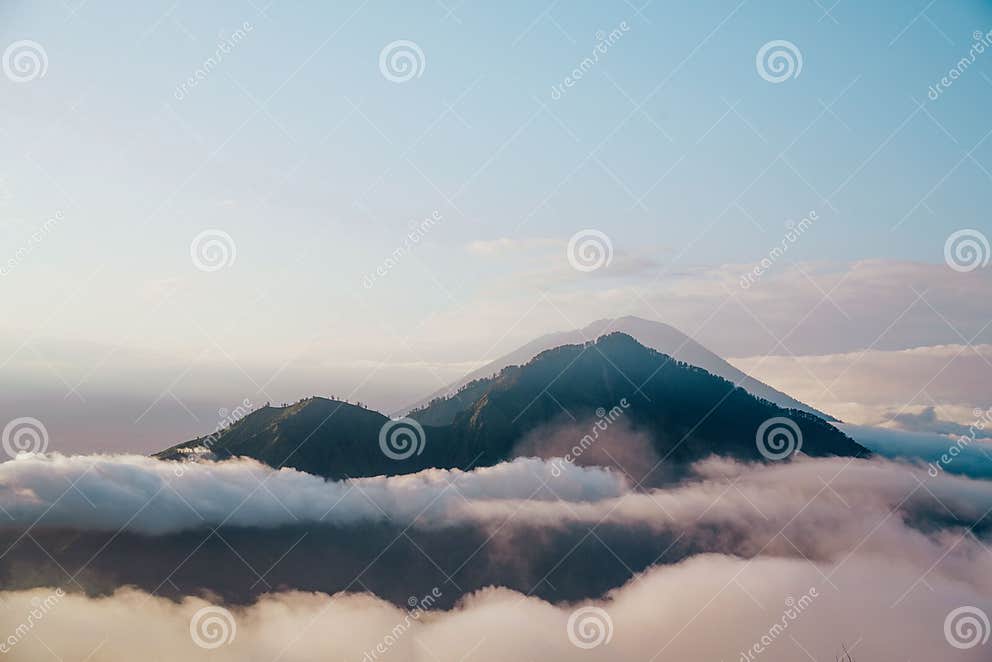 Mt Batur Active Volcanic Mountain Stock Photo - Image of blue, nature ...