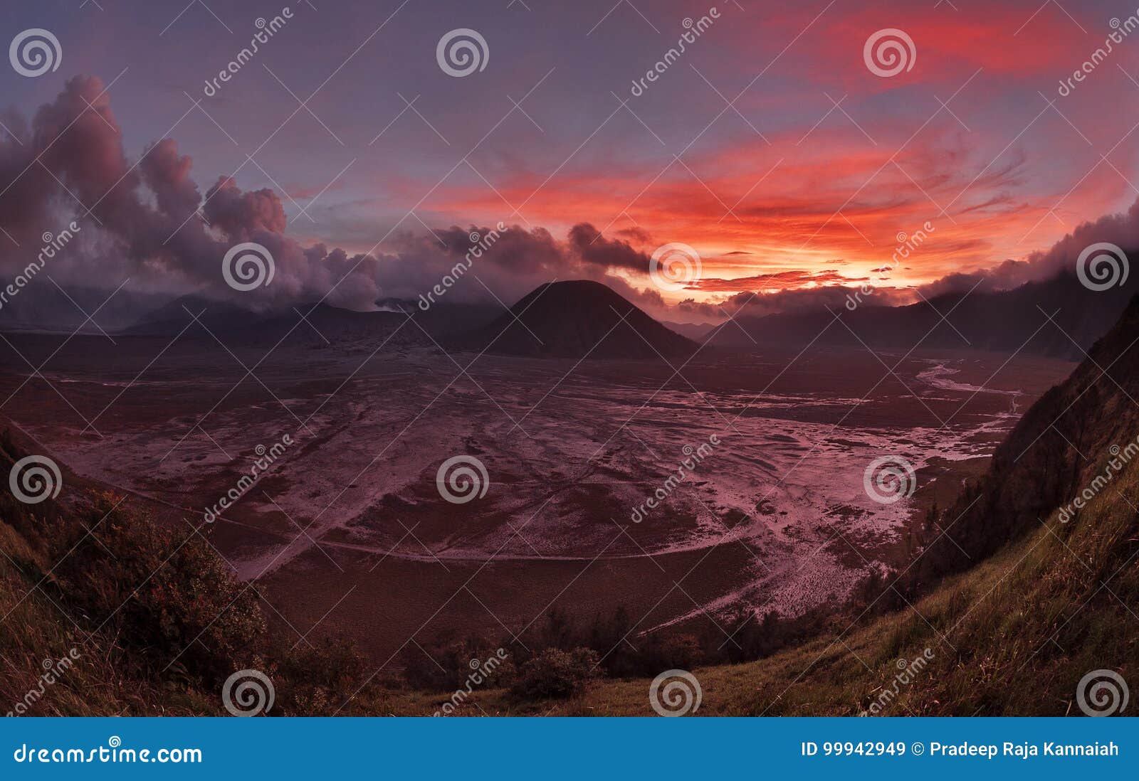 Mt Bromo Volcanic Eruption Sunset, Stock Image - Image of sunset ...