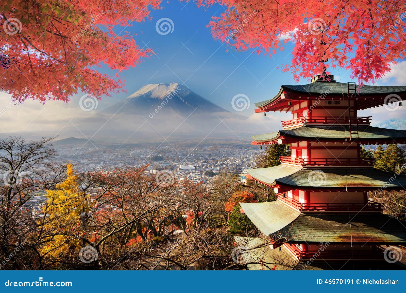 Mt. Fuji with Fall Colors in Japan. Stock Image - Image of lake ...