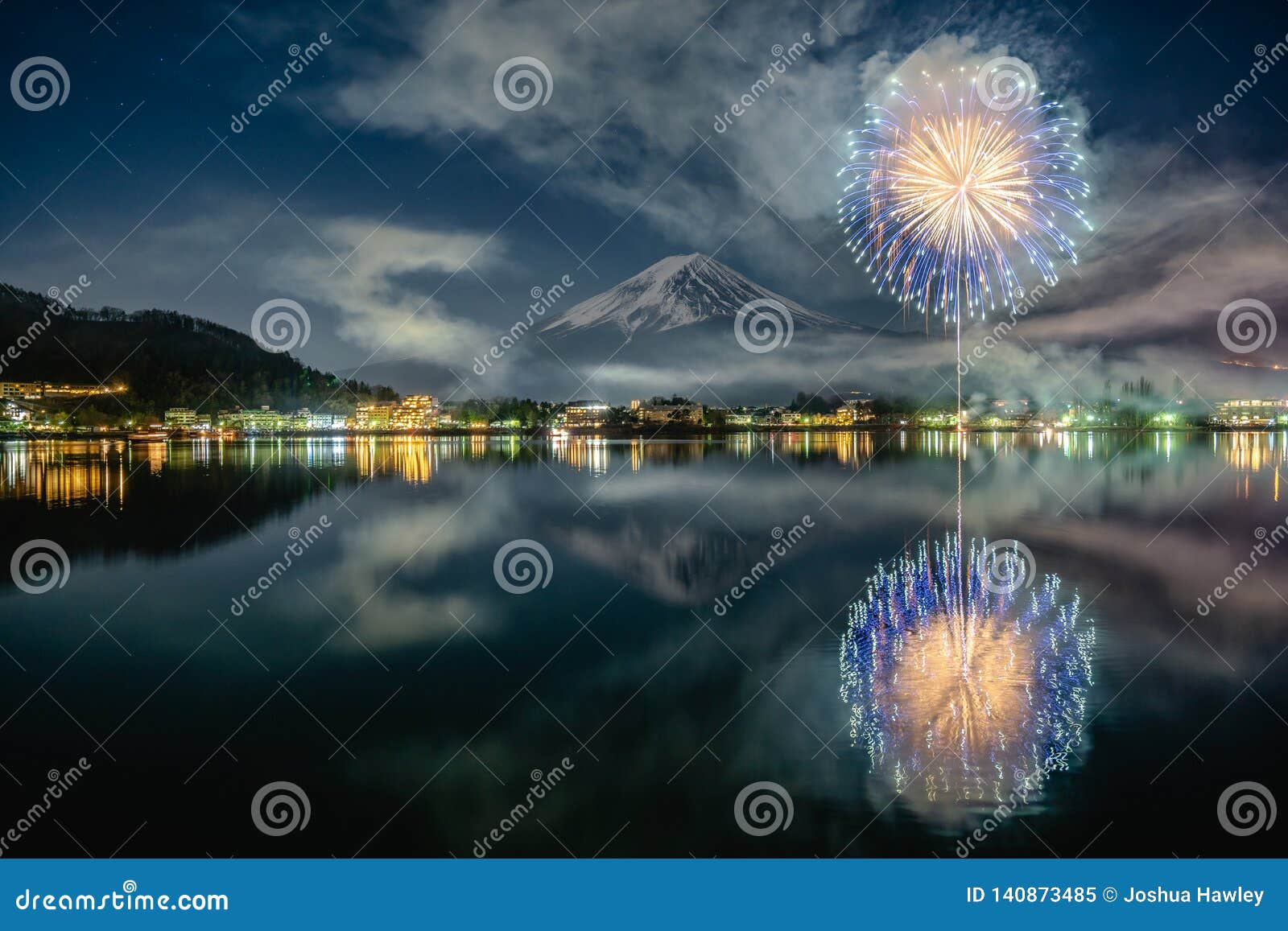 Mt Fuji Fullmoon Fireworks stock image. Image of festival - 140873485