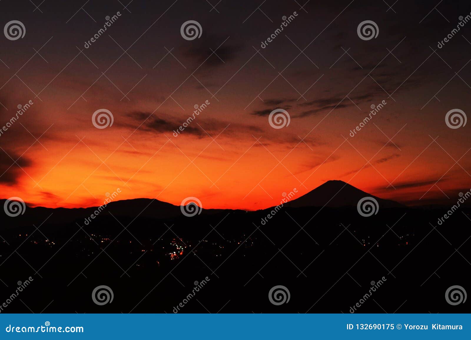 Mt.Fuji Silhouette of the Setting Sun Stock Image - Image of nature ...