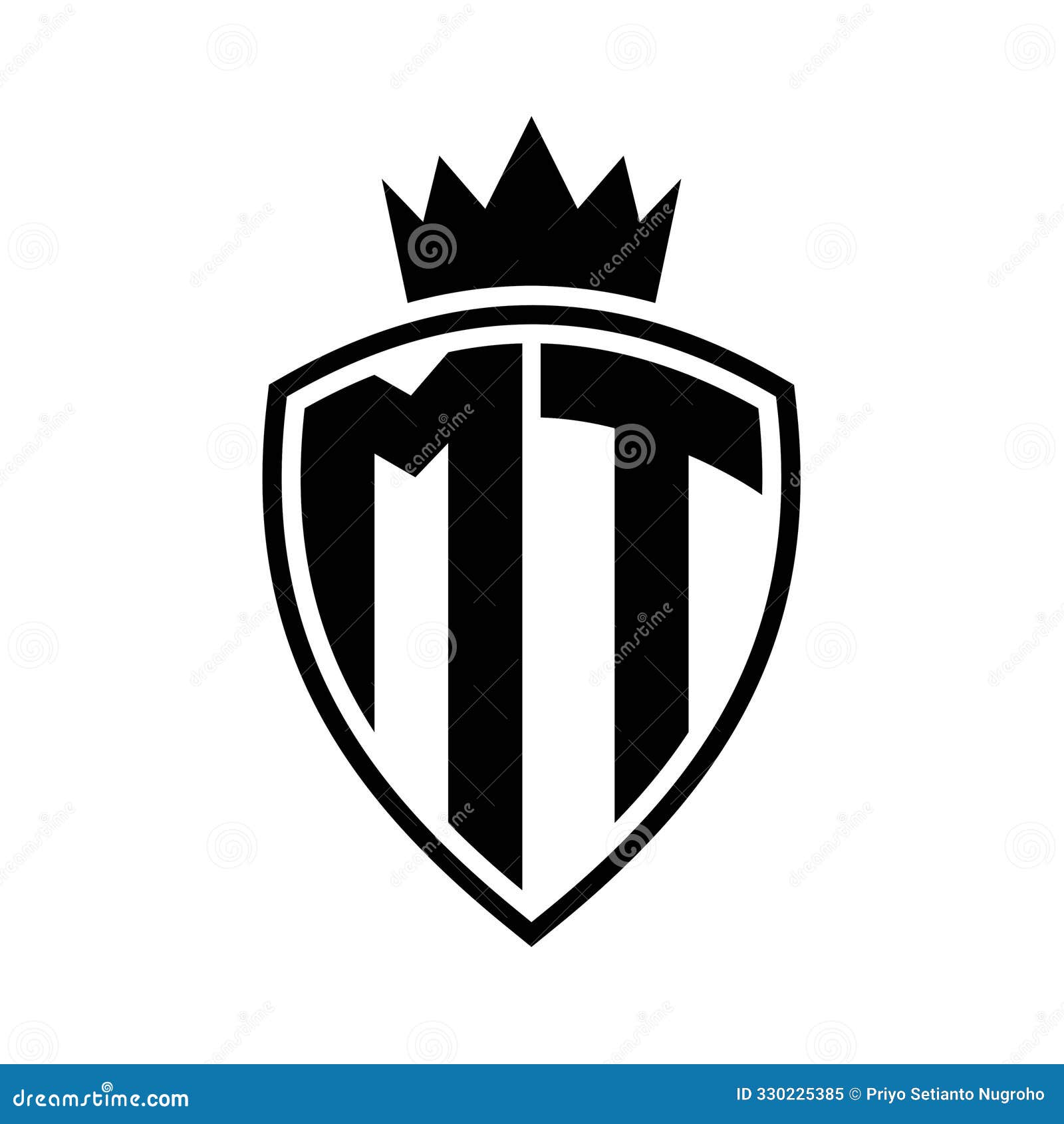 MT Letter Monogram Shield and Crown Outline Shape with Black and White ...