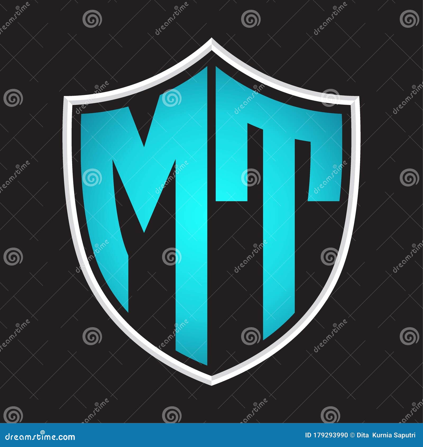 MT Logo Monogram with Shield Shape Isolated Blue Colors on Outline ...