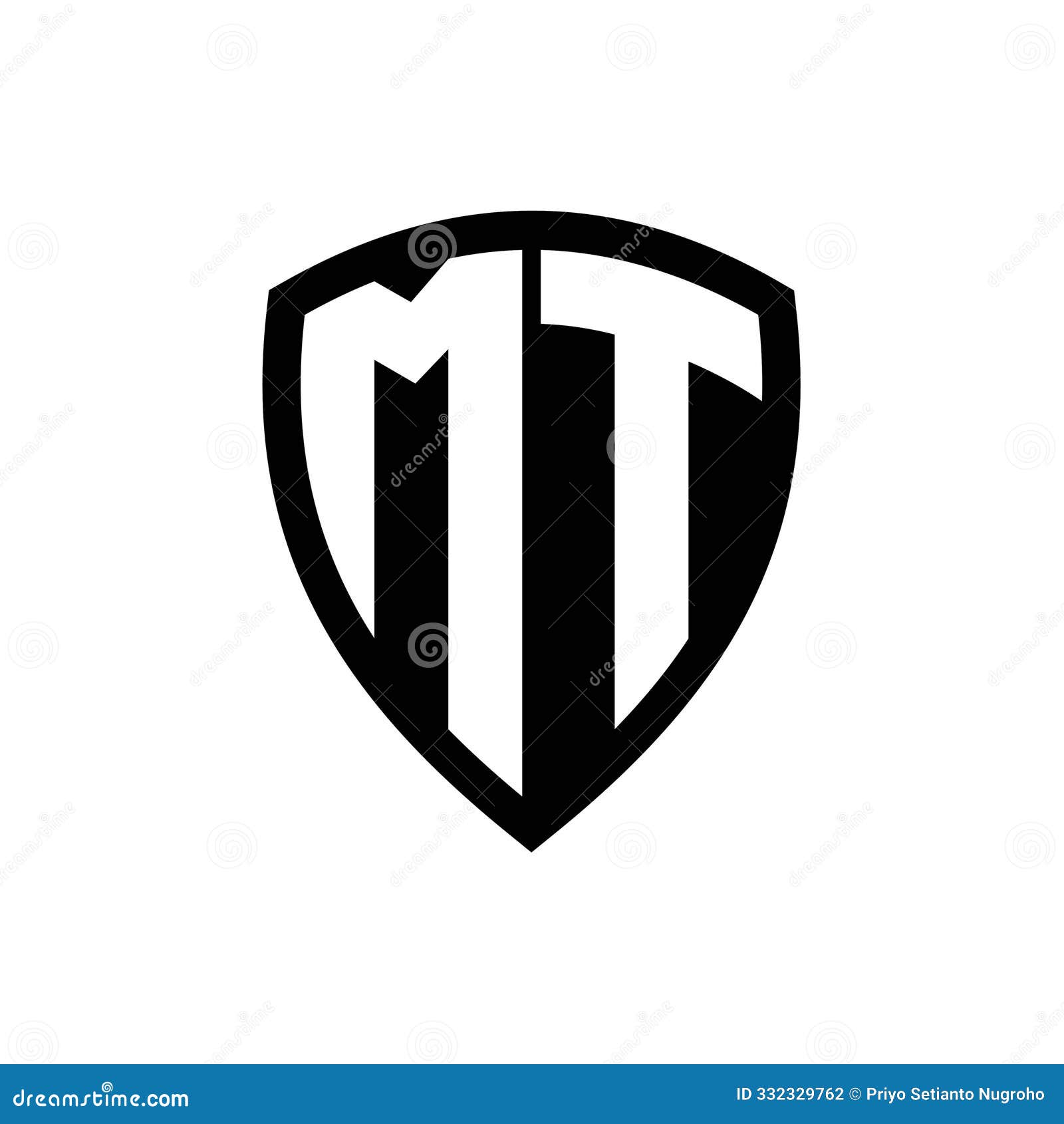 MT Monogram Logo With Bold Letters Shield Shape With Black And White Color Design Vector ...