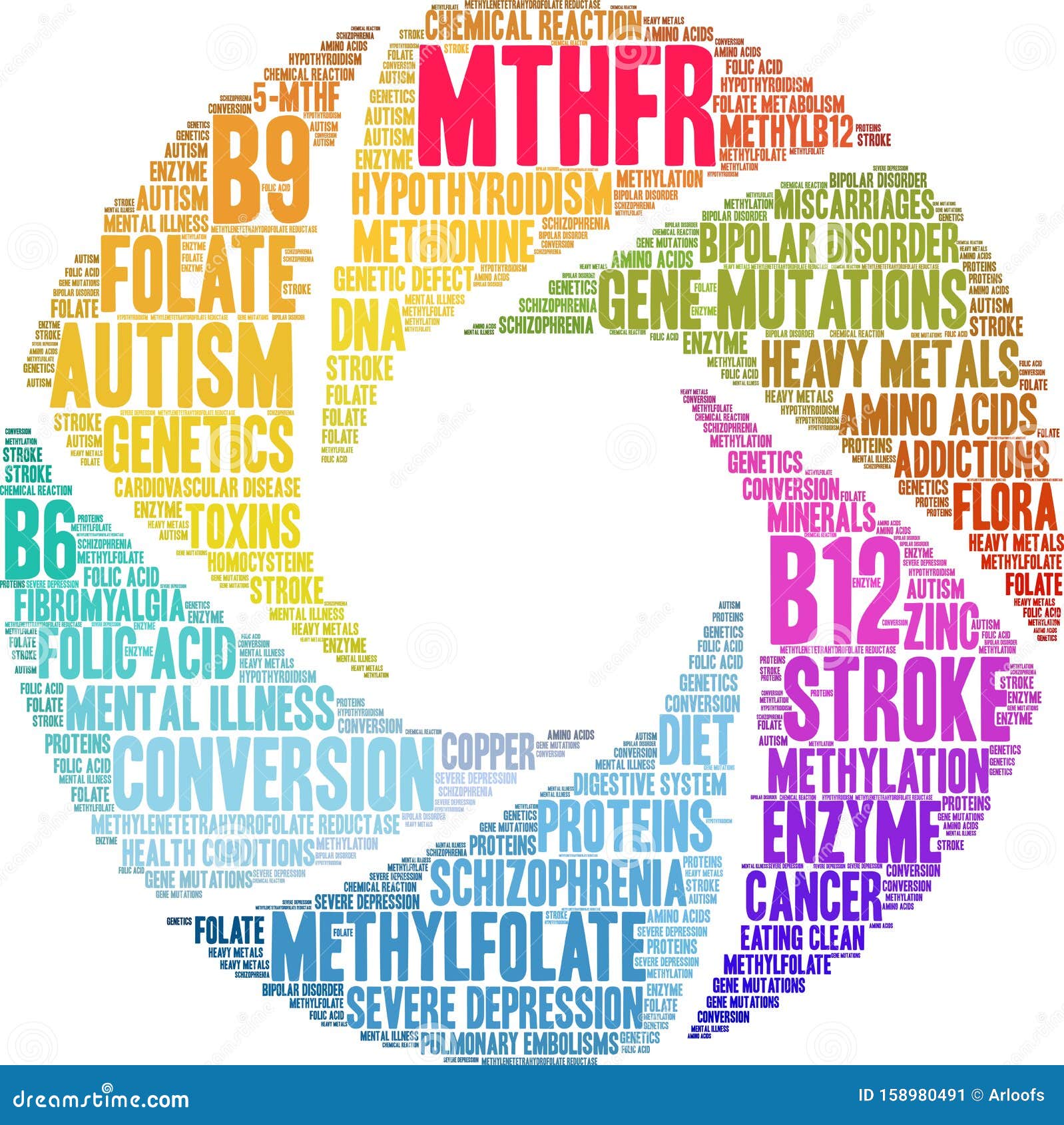 MTHFR Word Cloud stock vector. Illustration of genetic - 158980491