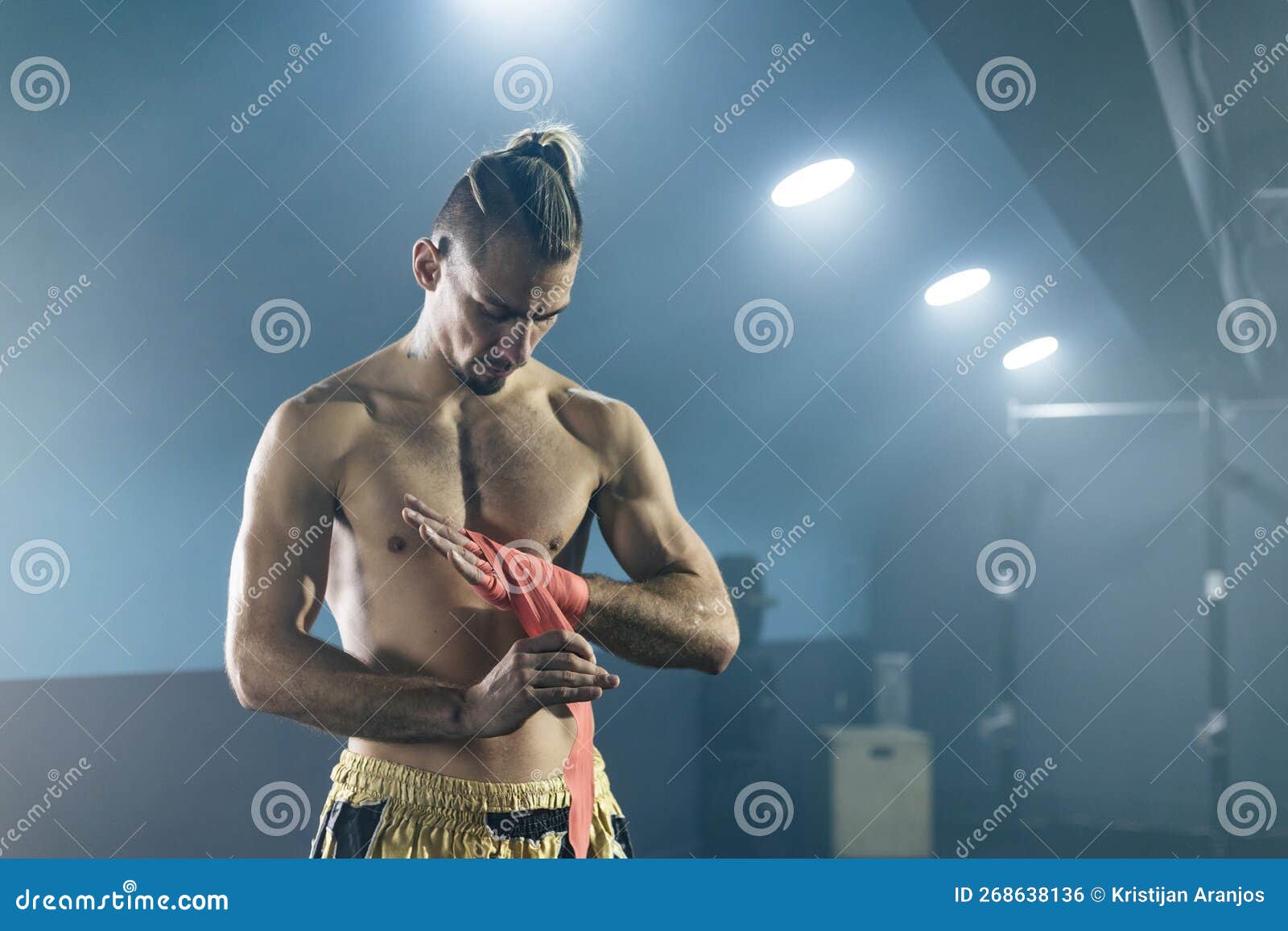 Muay Thai Boxer Preparing Bandages for Training Stock Photo - Image of ...