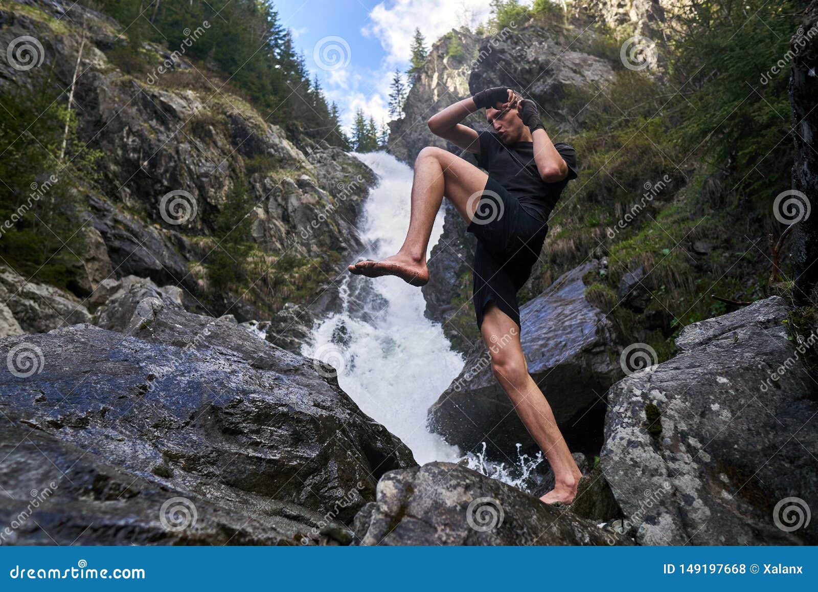 Muay Thai Fighter Training by the Waterfall Stock Photo - Image of ...