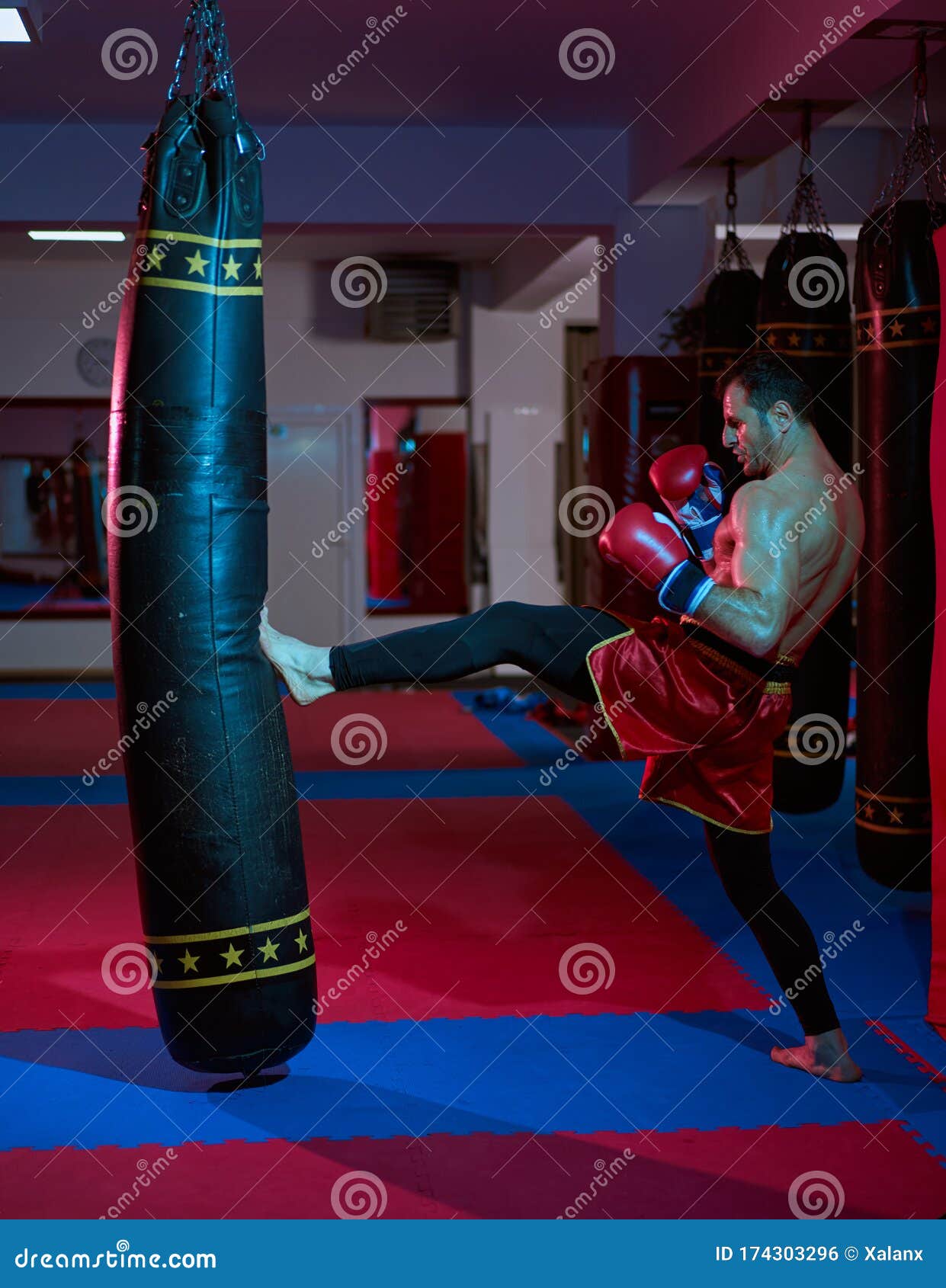 Muay Thai Fighter Working with Heavy Bag Stock Photo - Image of fighter ...