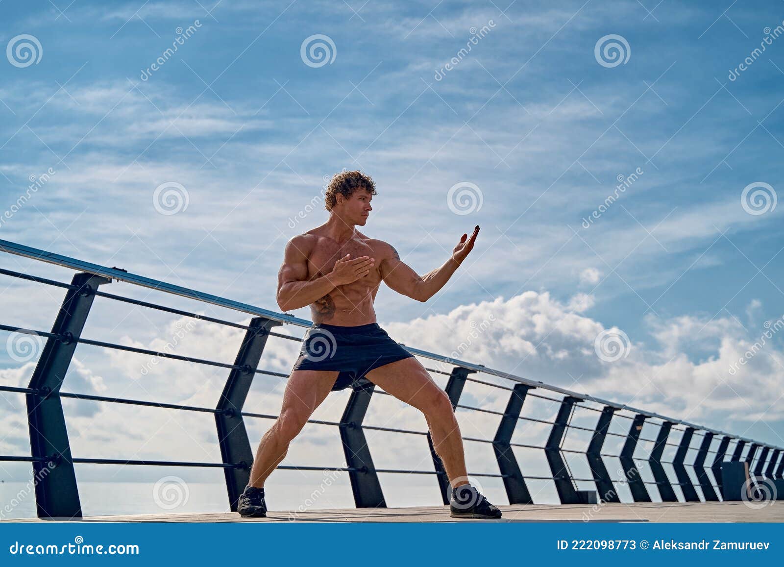 A Muay Thai or Kickboxer Training with Shadow Boxing Outdoor Stock ...