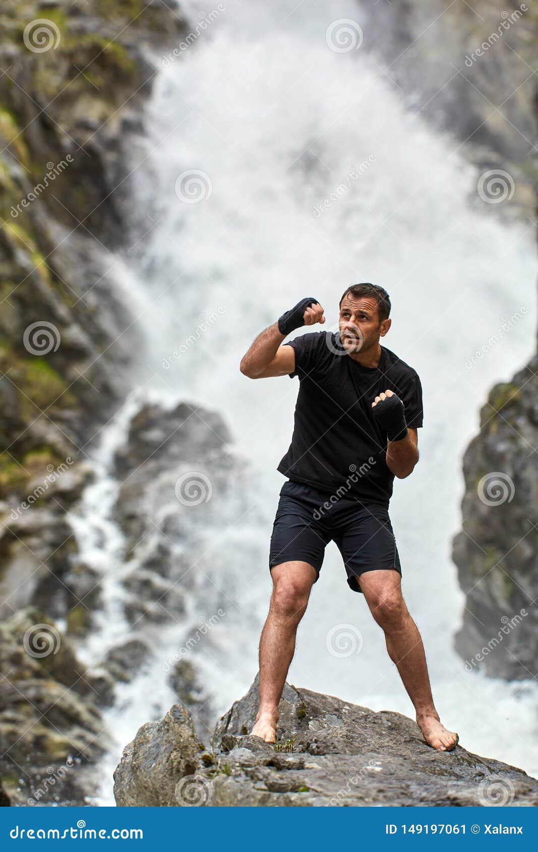 Muay Thai Fighter Training by the Waterfall Stock Image - Image of ...