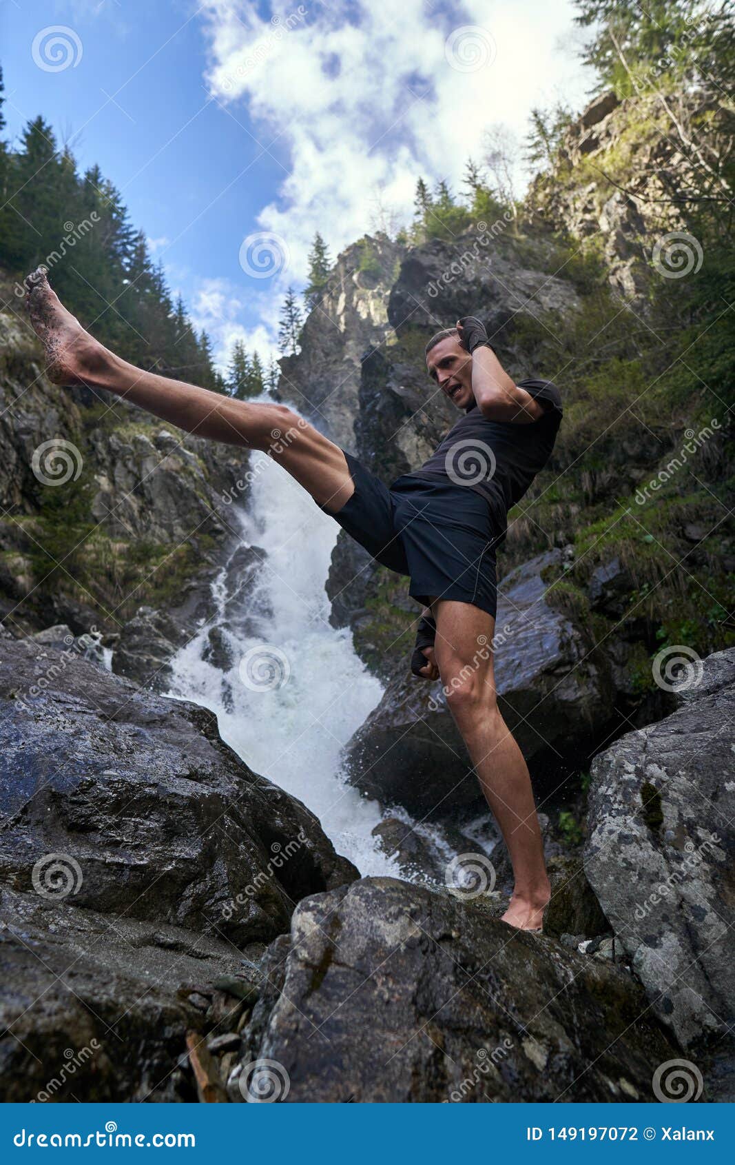 Muay Thai Fighter Training by the Waterfall Stock Photo - Image of ...