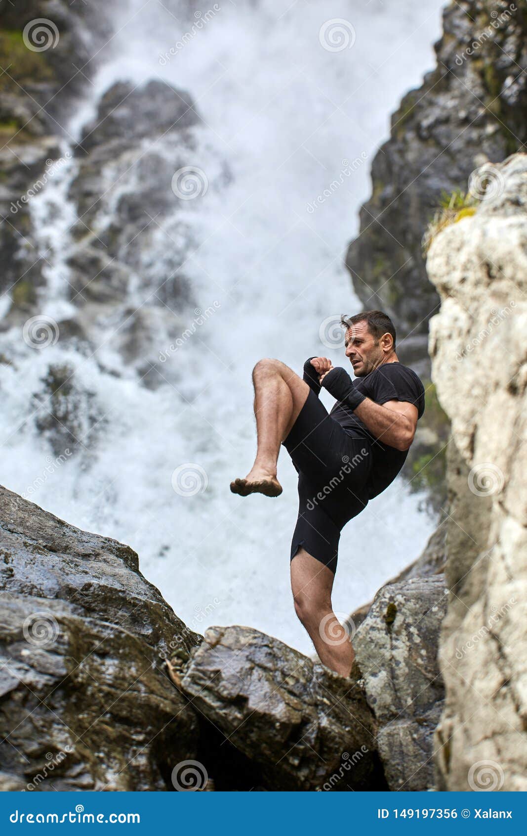 Muay Thai Fighter Training by the Waterfall Stock Photo - Image of ...