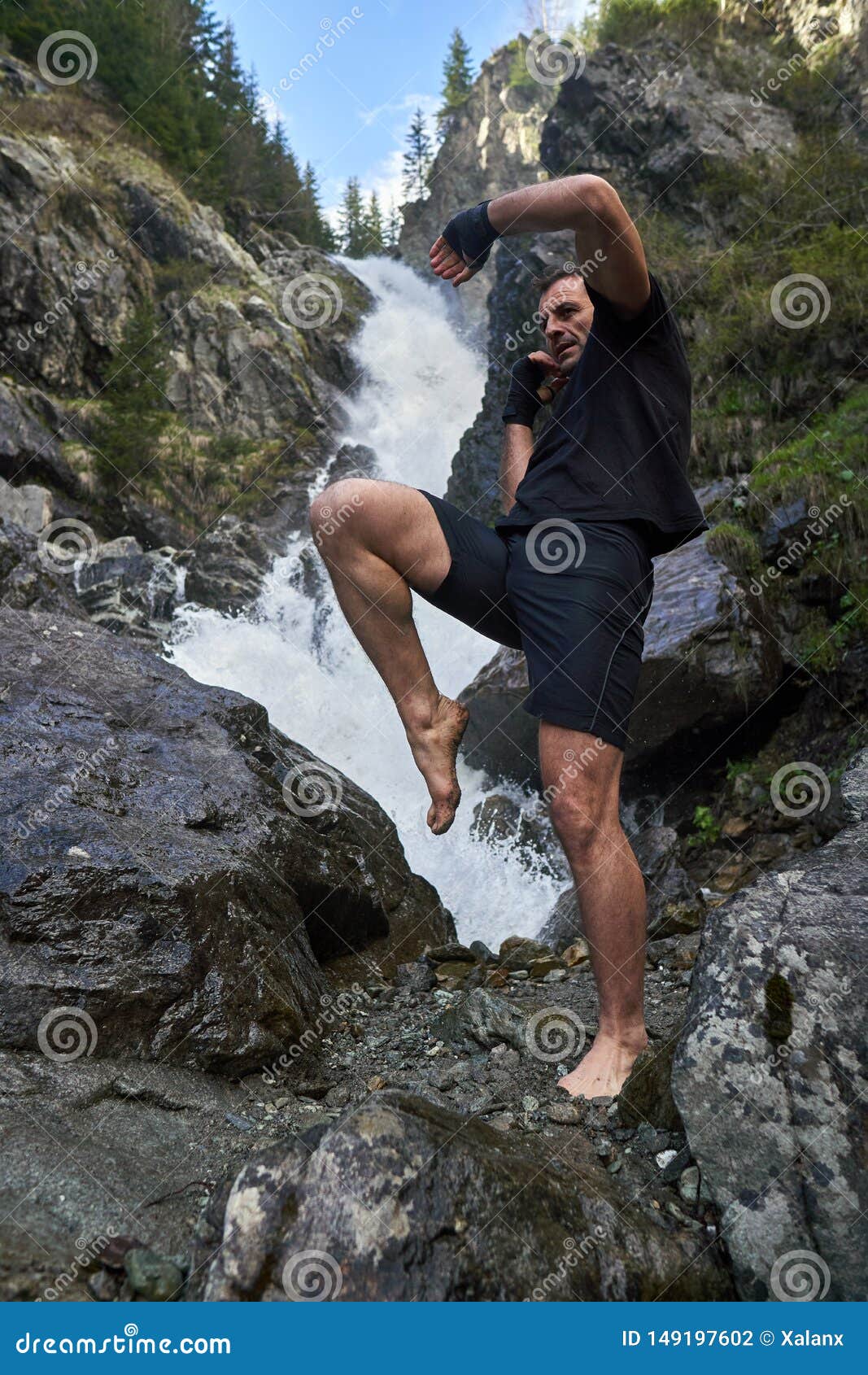 Muay Thai Fighter Training by the Waterfall Stock Photo - Image of ...