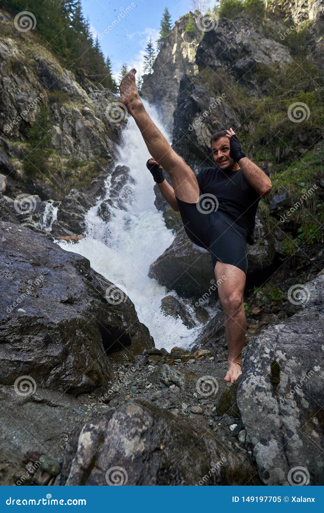 Muay Thai Fighter Training by the Waterfall Stock Image - Image of ...