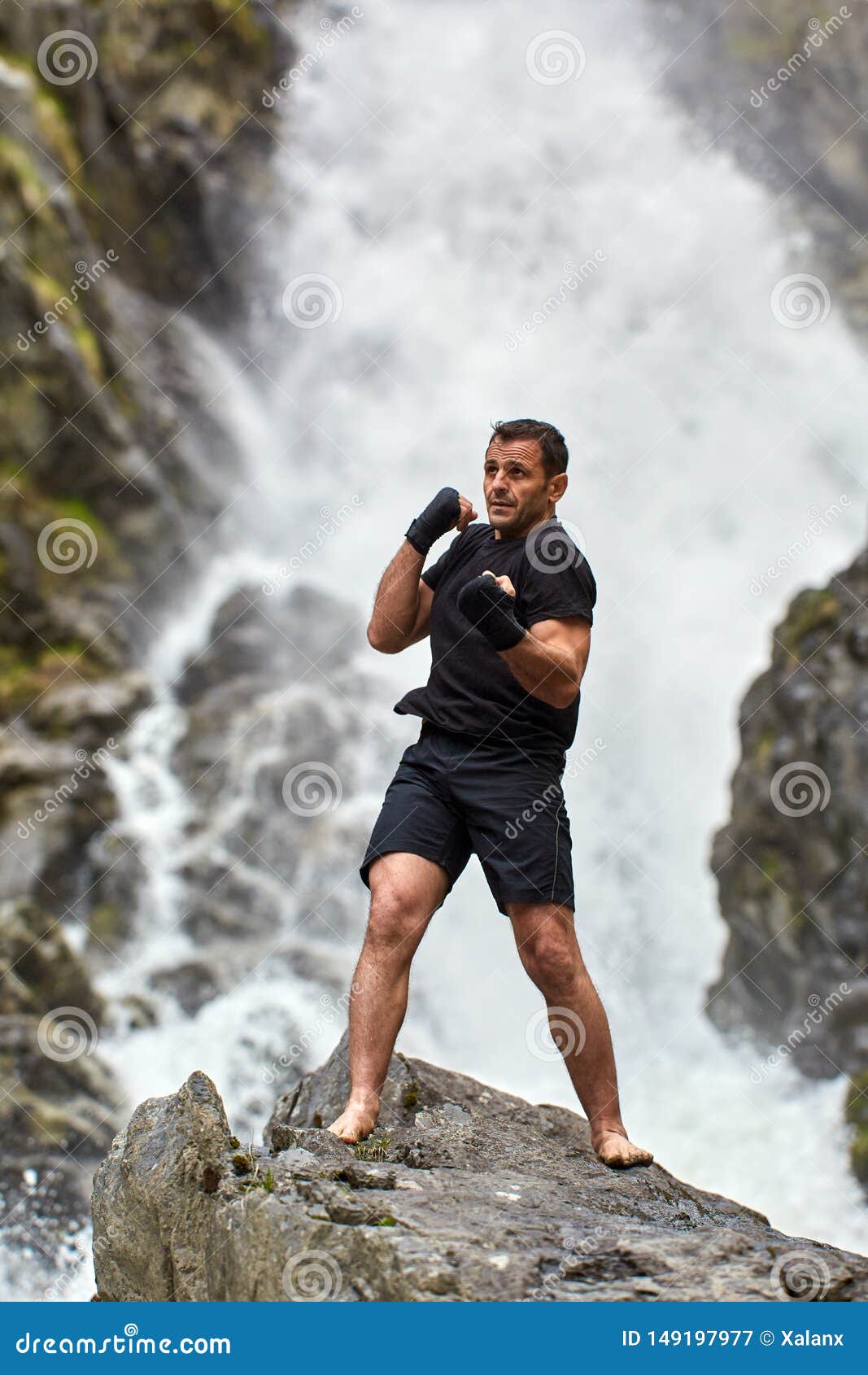 Muay Thai Fighter Training by the Waterfall Stock Image - Image of ...