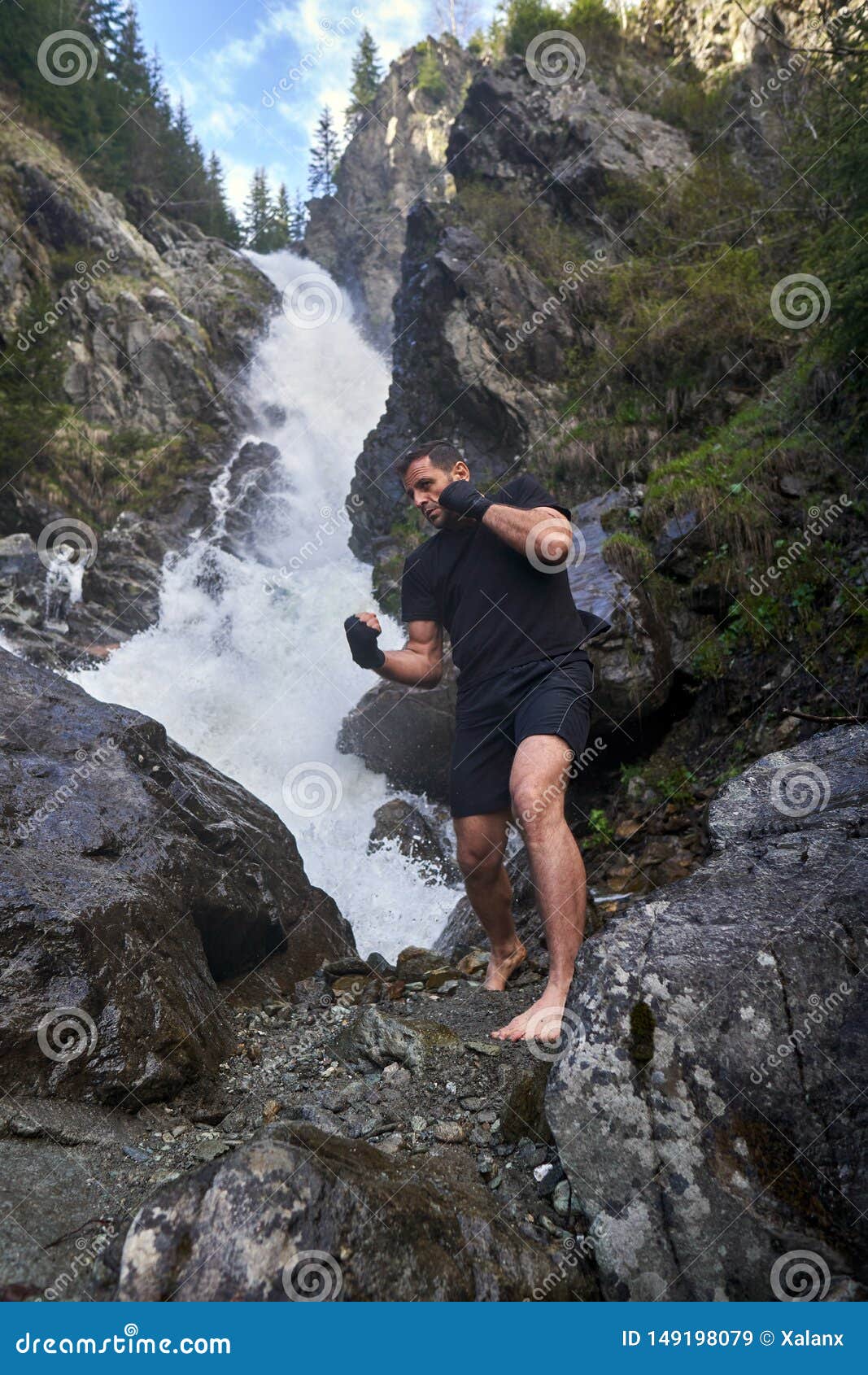Muay Thai Fighter Training by the Waterfall Stock Image - Image of ...