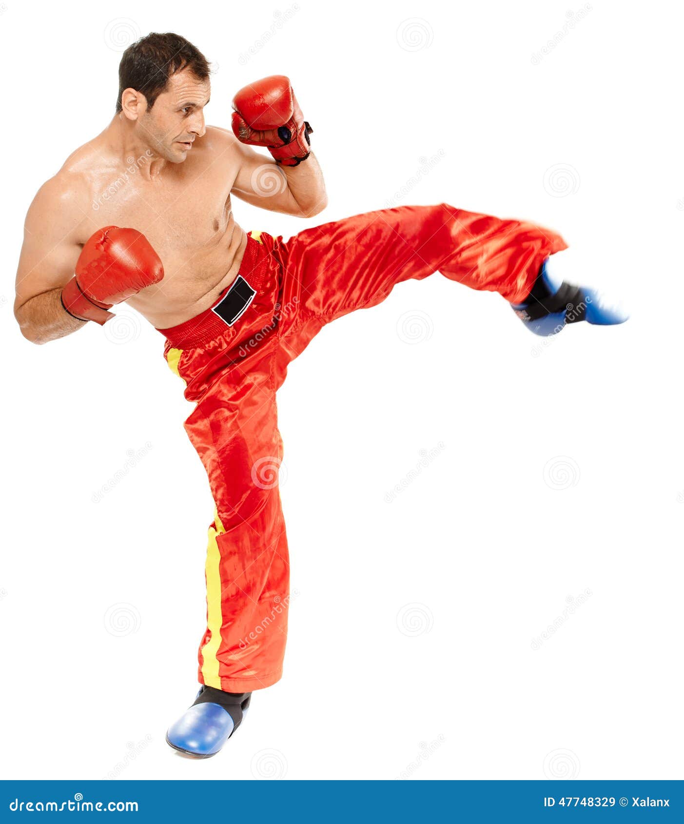 Muay Thai Trainer Executing a Kick Stock Image - Image of person, body ...