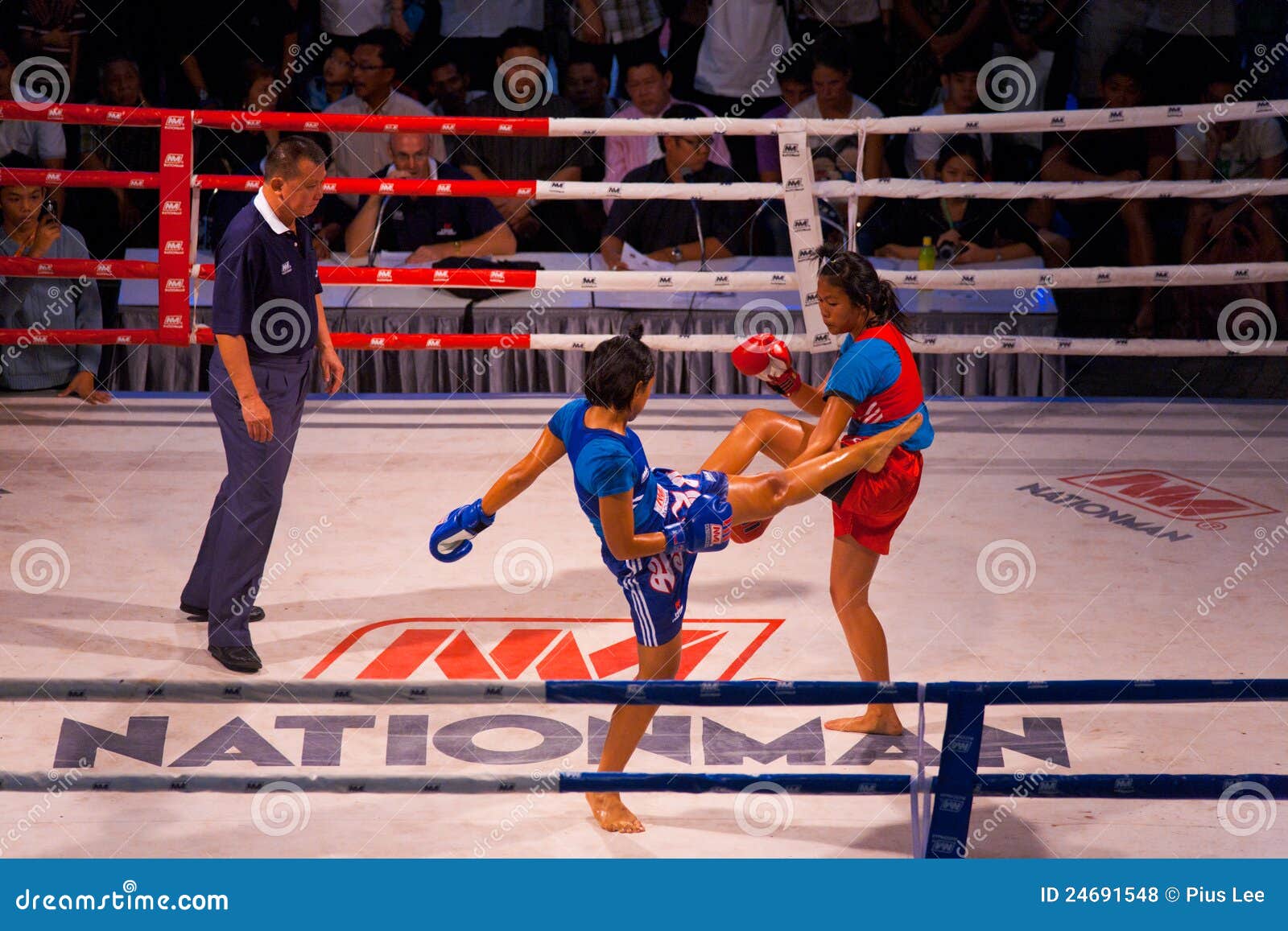 Muay Thai Women Kick Block Overhead Editorial Stock Photo - Image of ...