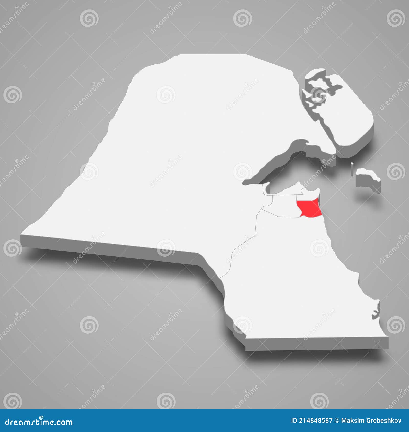 Mubarak Al-Kabeer Region Location Within Kuwait 3d Map Cartoon Vector ...