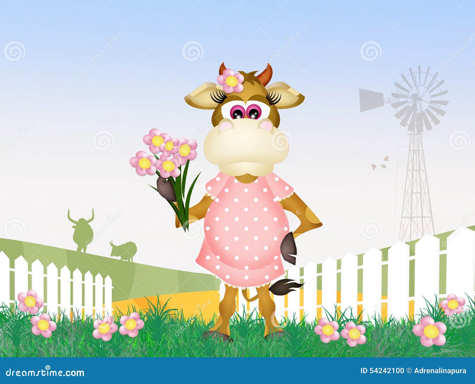 Mucca con i fiori illustrazione di stock. Illustrazione di vestito ...