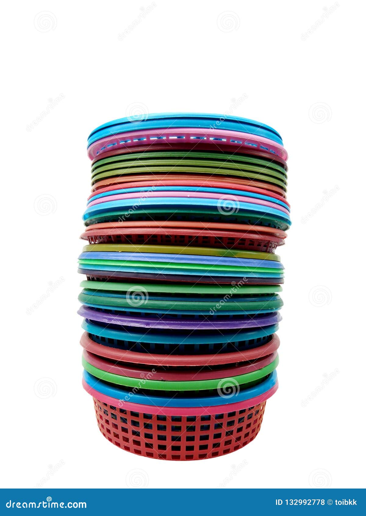 Mucchio Dei Canestri Di Plastica Variopinti Fotografia Stock - Immagine ...