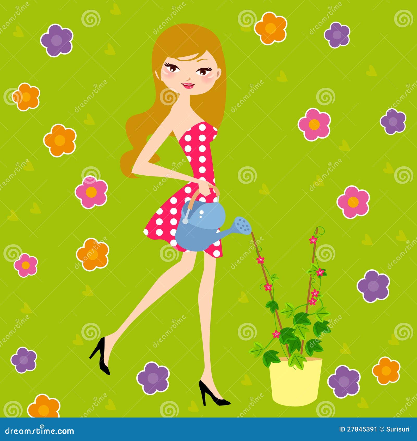 Muchacha Bonita Que Riega La Flor Ilustración del Vector - Ilustración ... Muchacha Bonita Que Riega La Flor Ilustración del Vector - Ilustración ...