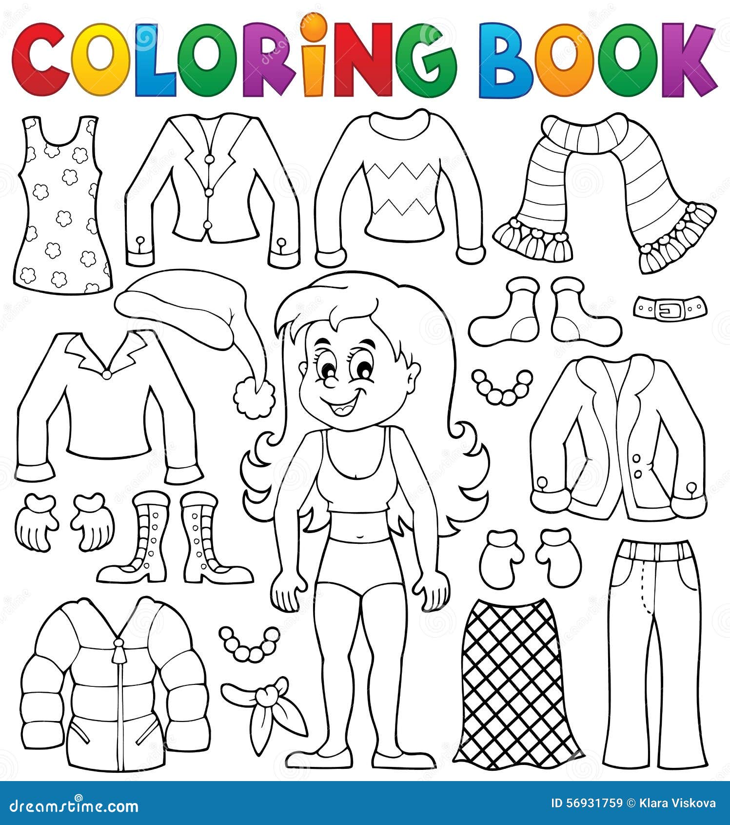 Muchacha Del Libro De Colorear Con El Tema 2 De La Ropa Ilustración del ...