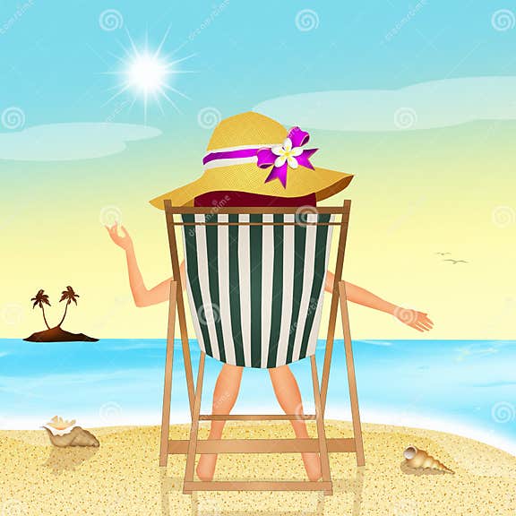 Muchacha en silla de playa stock de ilustración. Ilustración de isla ...