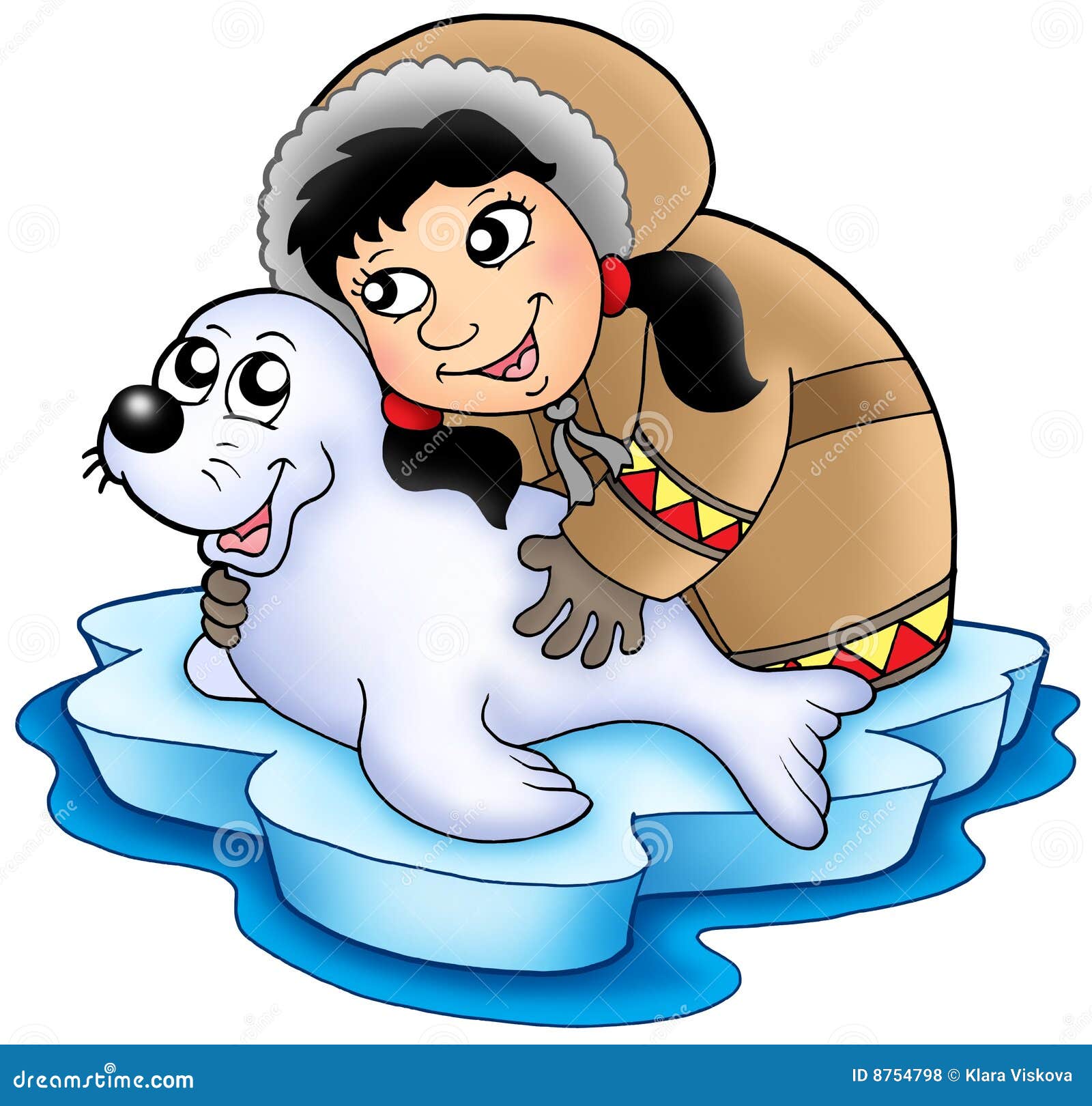 Muchacha Esquimal Con La Cría De Foca Stock de ilustración ...