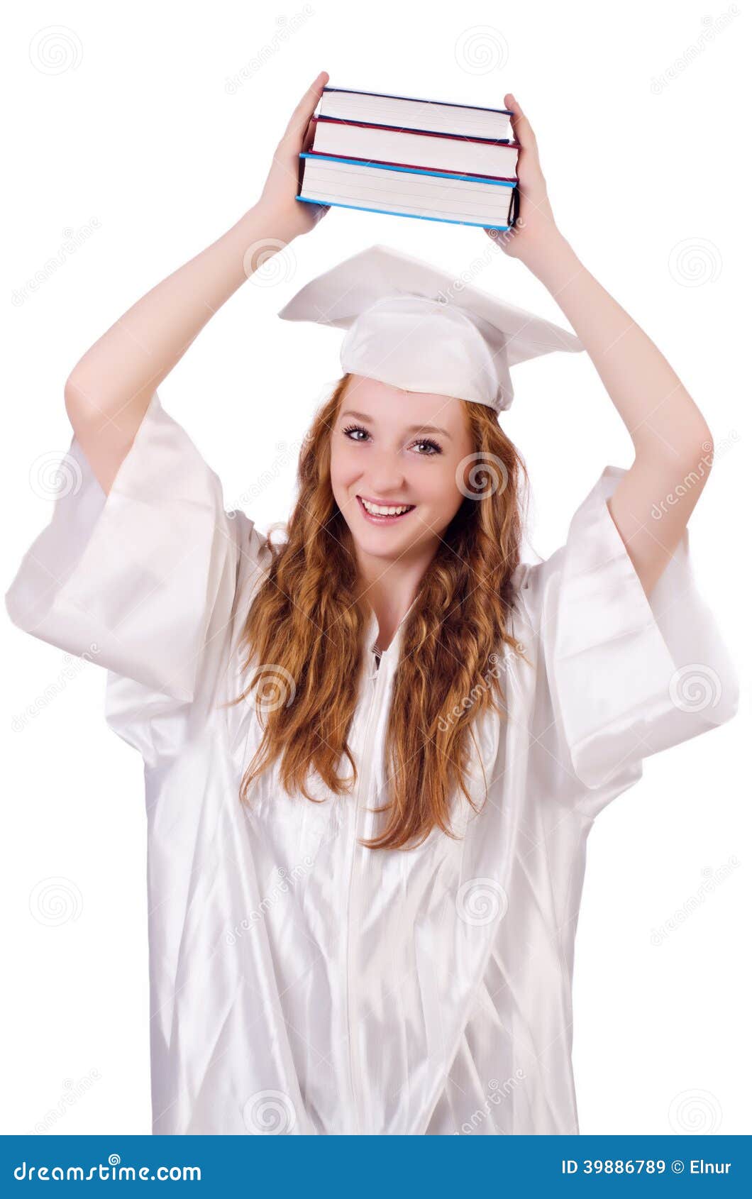 Muchacha Graduada Con Los Libros Imagen de archivo - Imagen de feliz ...