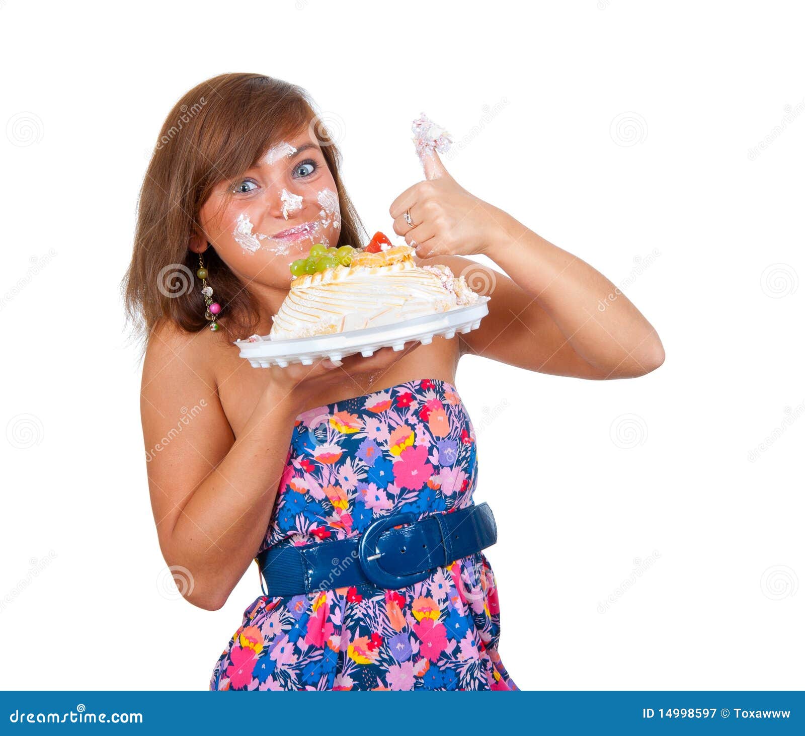 Muchacha Que Come La Torta Con Sus Manos Imagen de archivo - Imagen de ...