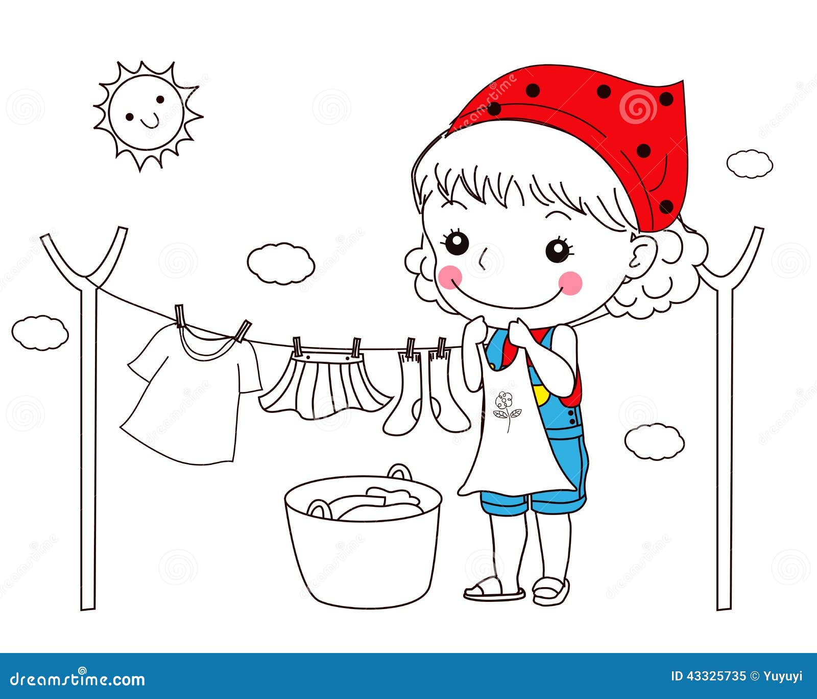 Muchacha Que La Cuelga Ropa Para Secarse Ilustración del Vector ...