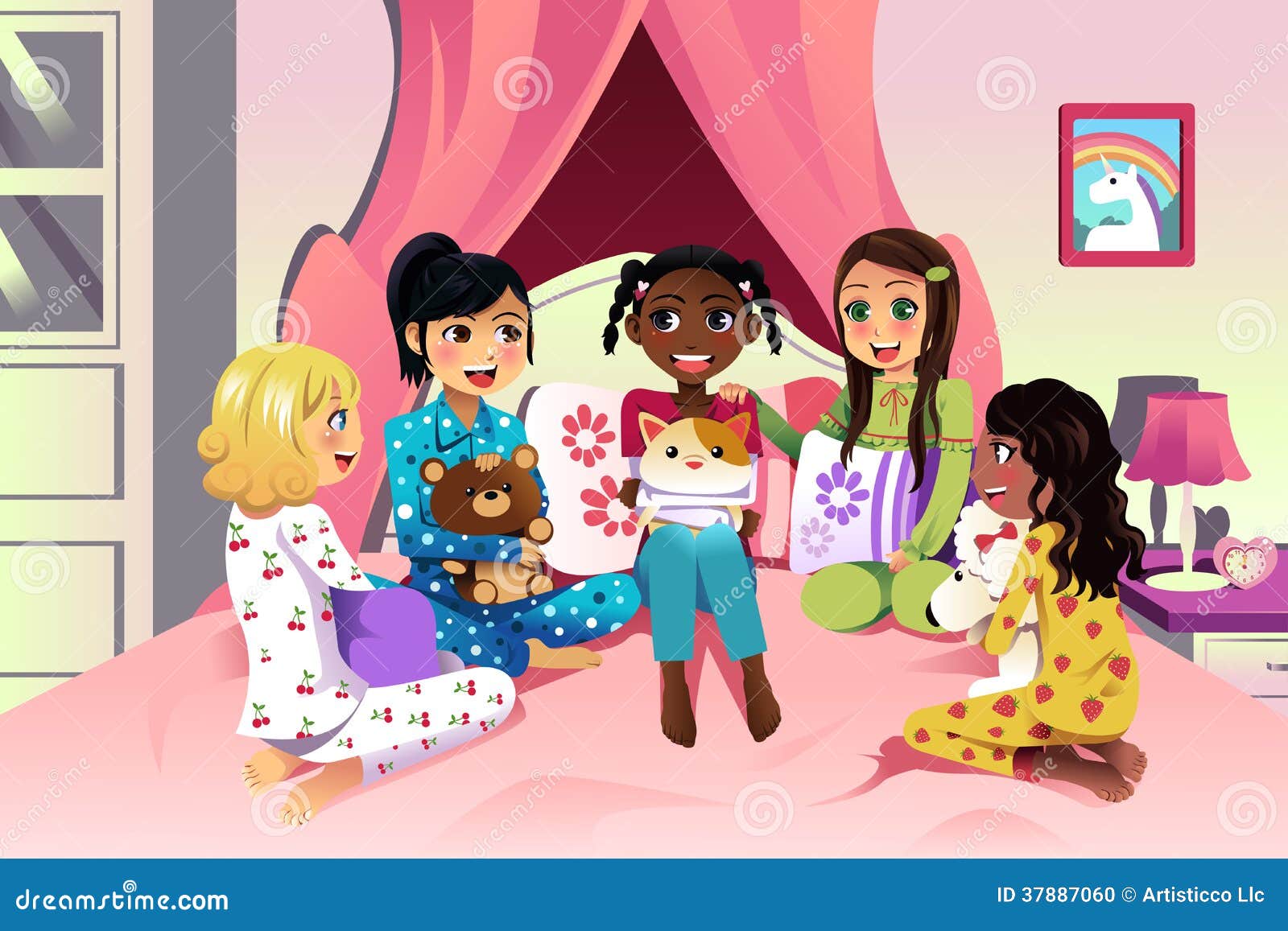 Muchachas Que Tienen Un Sleepover Ilustración del Vector - Ilustración ...