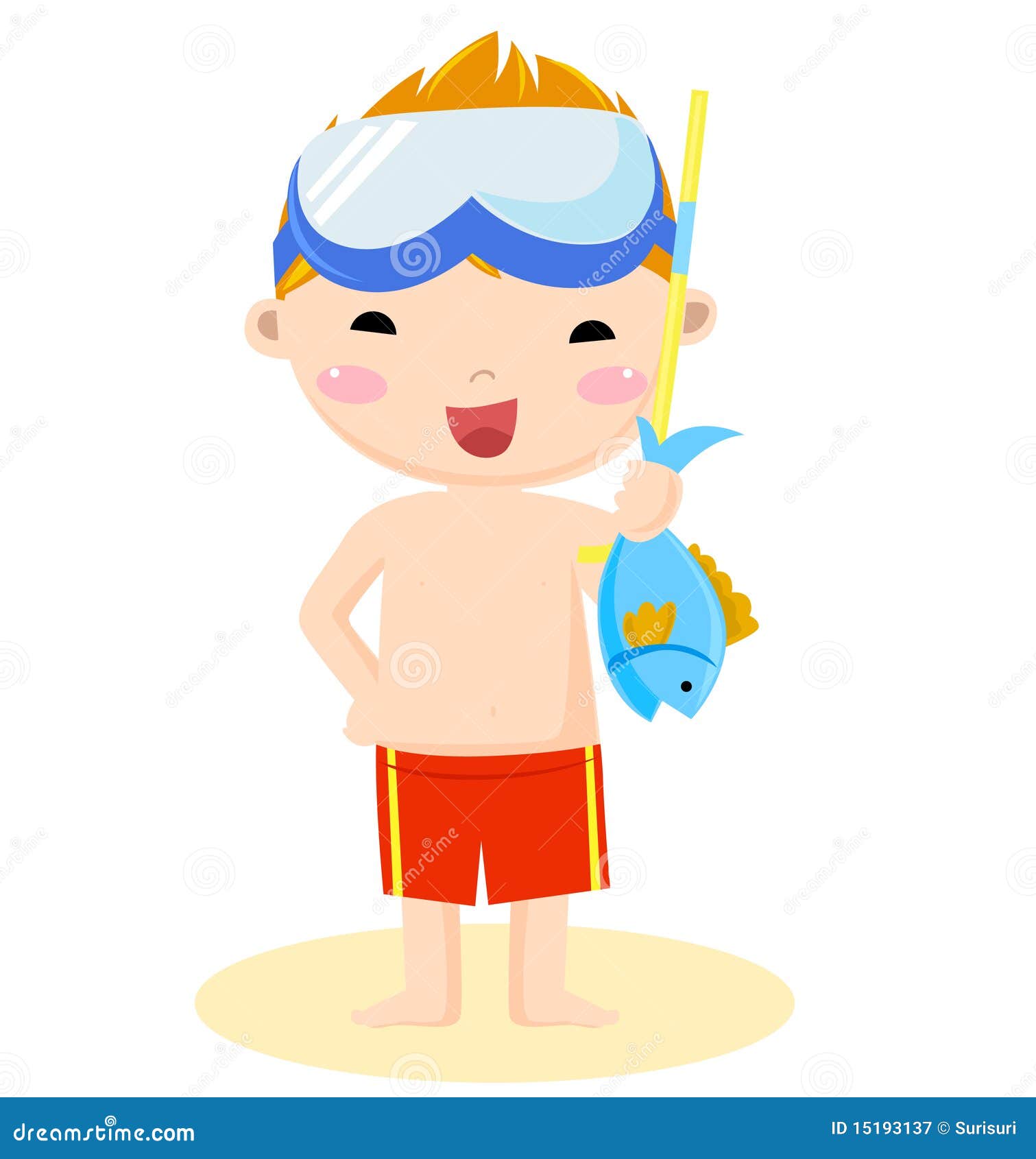 Muchacho con los pescados ilustración del vector. Ilustración de ...