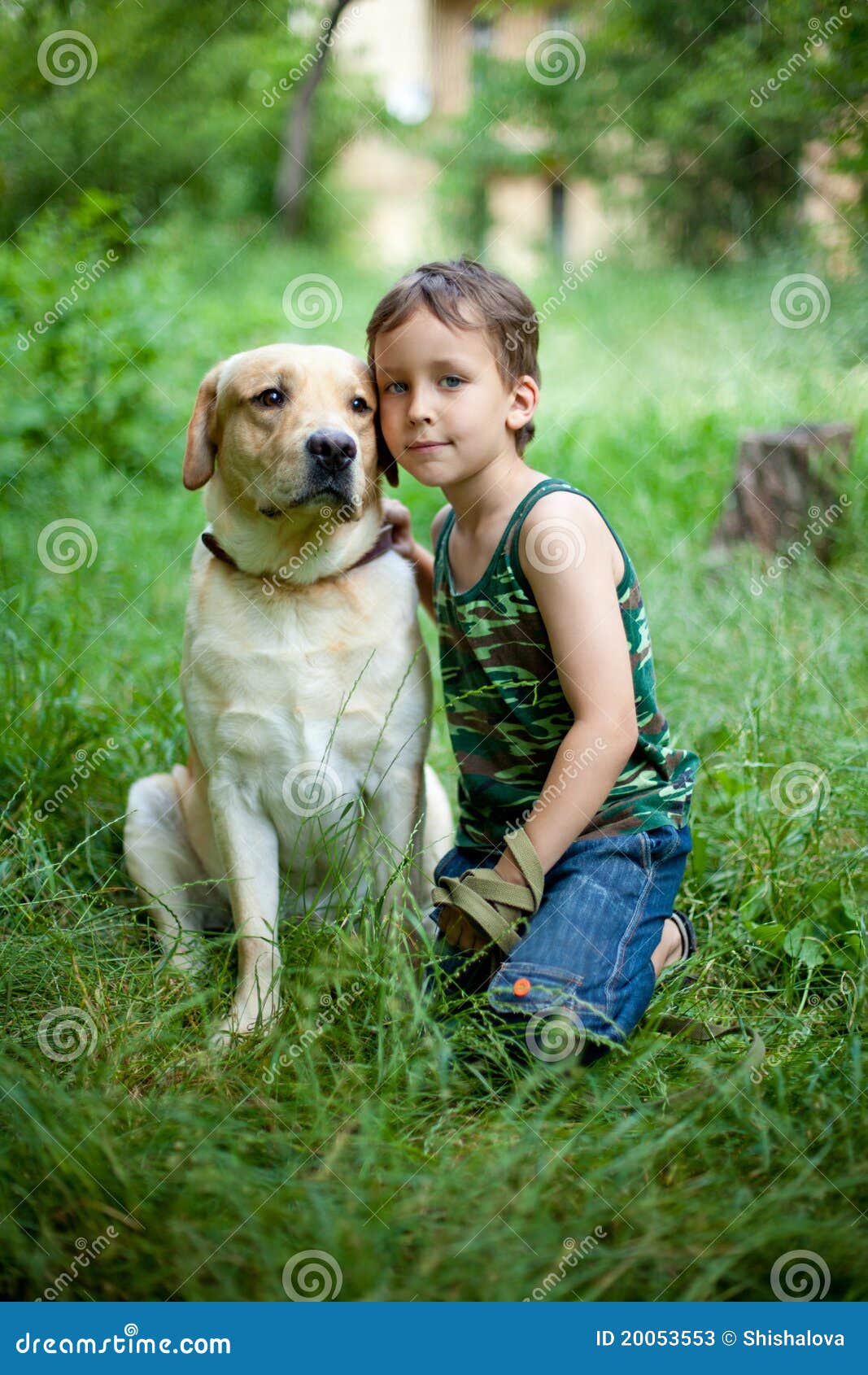 Muchacho con su perro imagen de archivo. Imagen de verano - 20053553