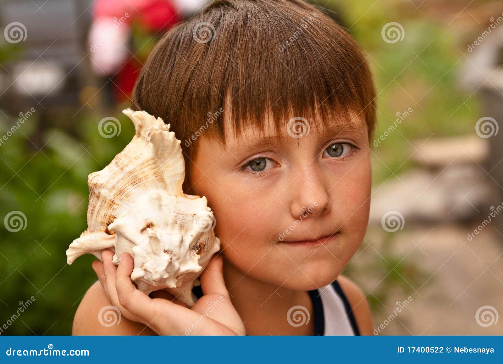 Muchacho con un shell foto de archivo. Imagen de copia - 17400522