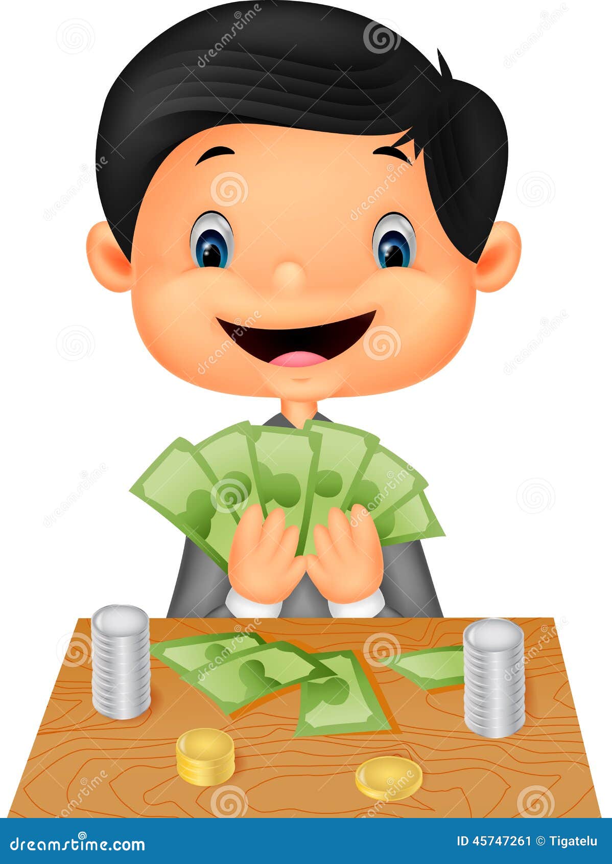 Muchacho De La Historieta Que Cuenta El Dinero Ilustración del Vector ...