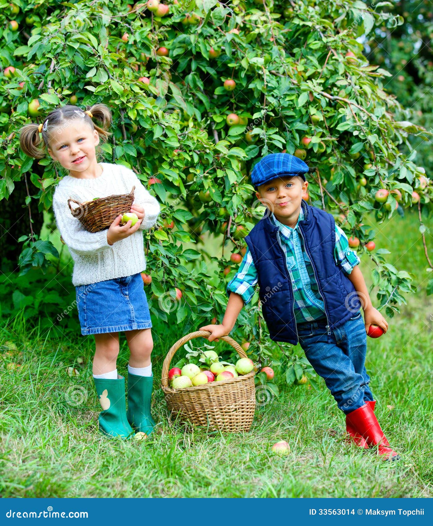 Muchacho lindo en manzanar foto de archivo. Imagen de feliz - 33563014