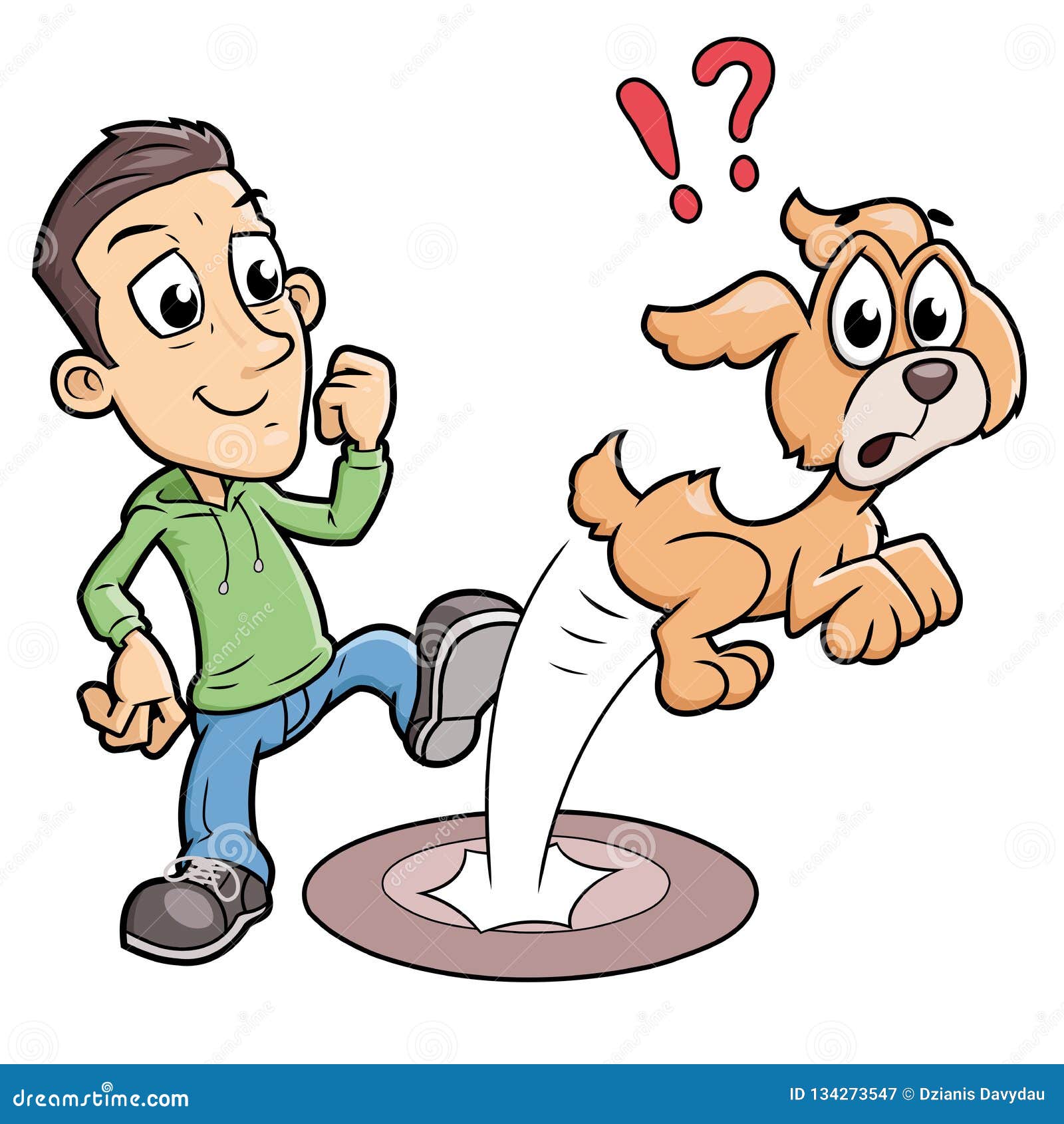 Muchacho Malo Que Golpea Un Perro Con El Pie Ilustración del Vector ...