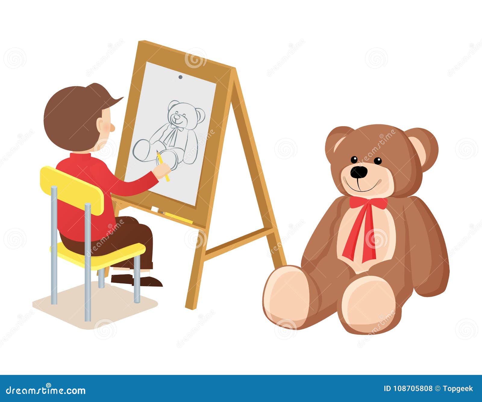 Muchacho Que Dibuja a Teddy Bear Poster Vector Illustration Ilustración ...