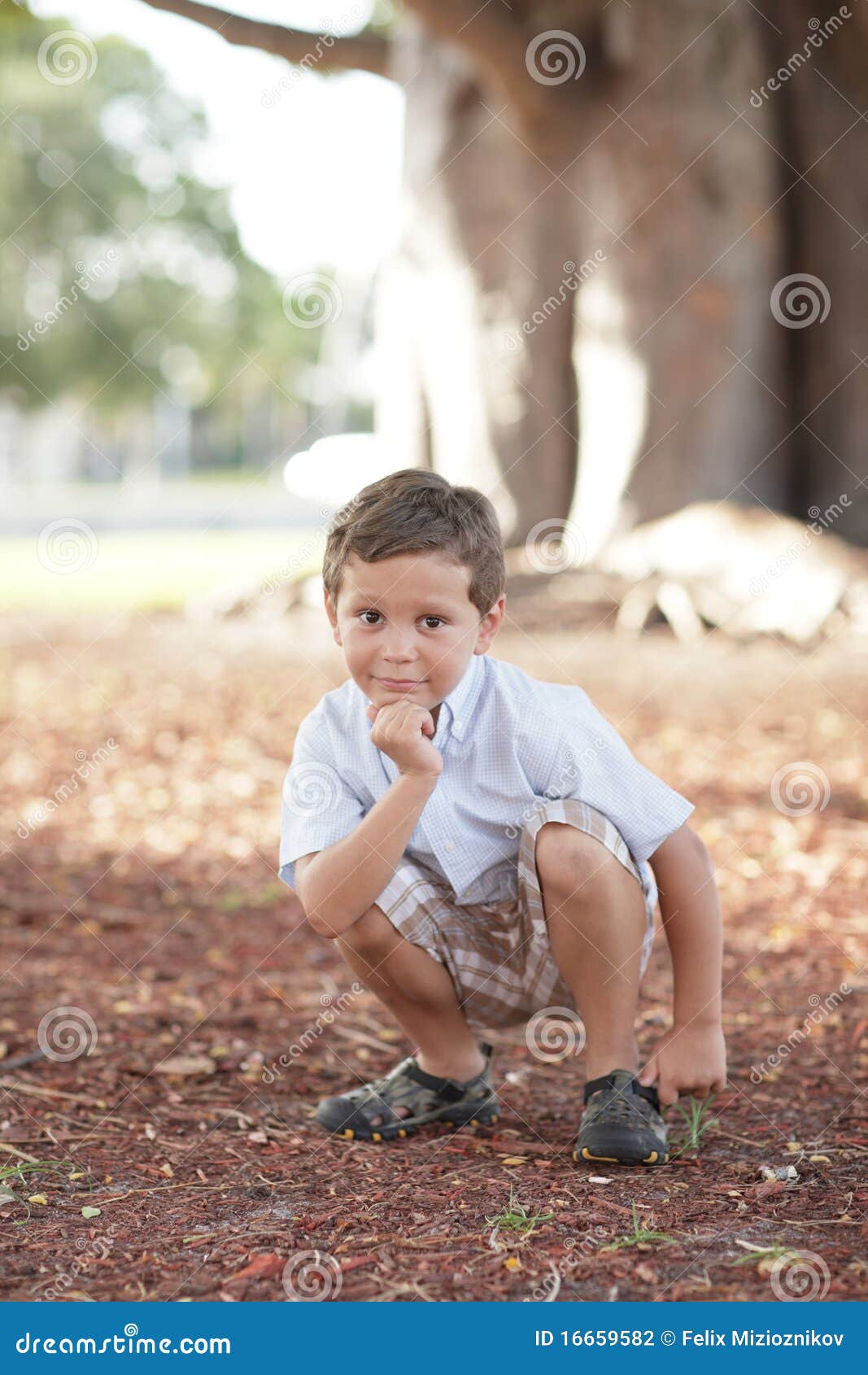 Muchacho Que Se Pone En Cuclillas En El Parque Foto de archivo - Imagen ...