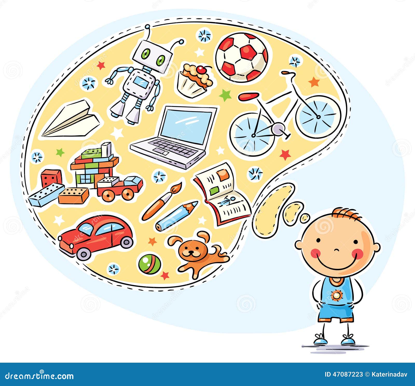 Muchacho y sus intereses ilustración del vector. Ilustración de libro ...